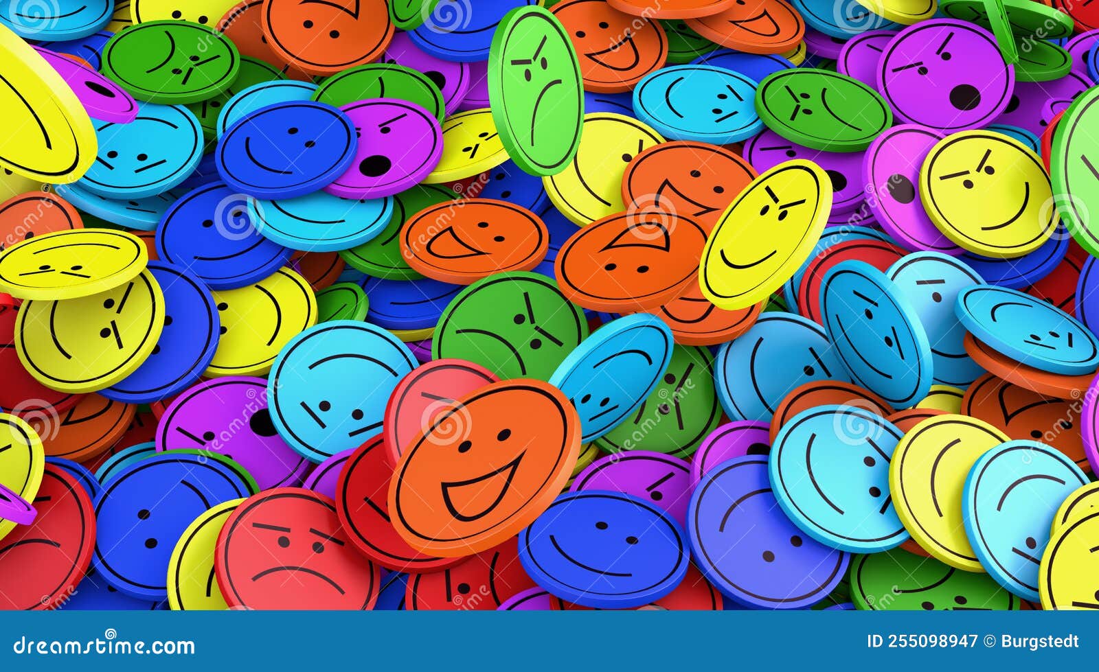 Many Round and Colored Faces with Different Emotions Lie on Top of Each ...