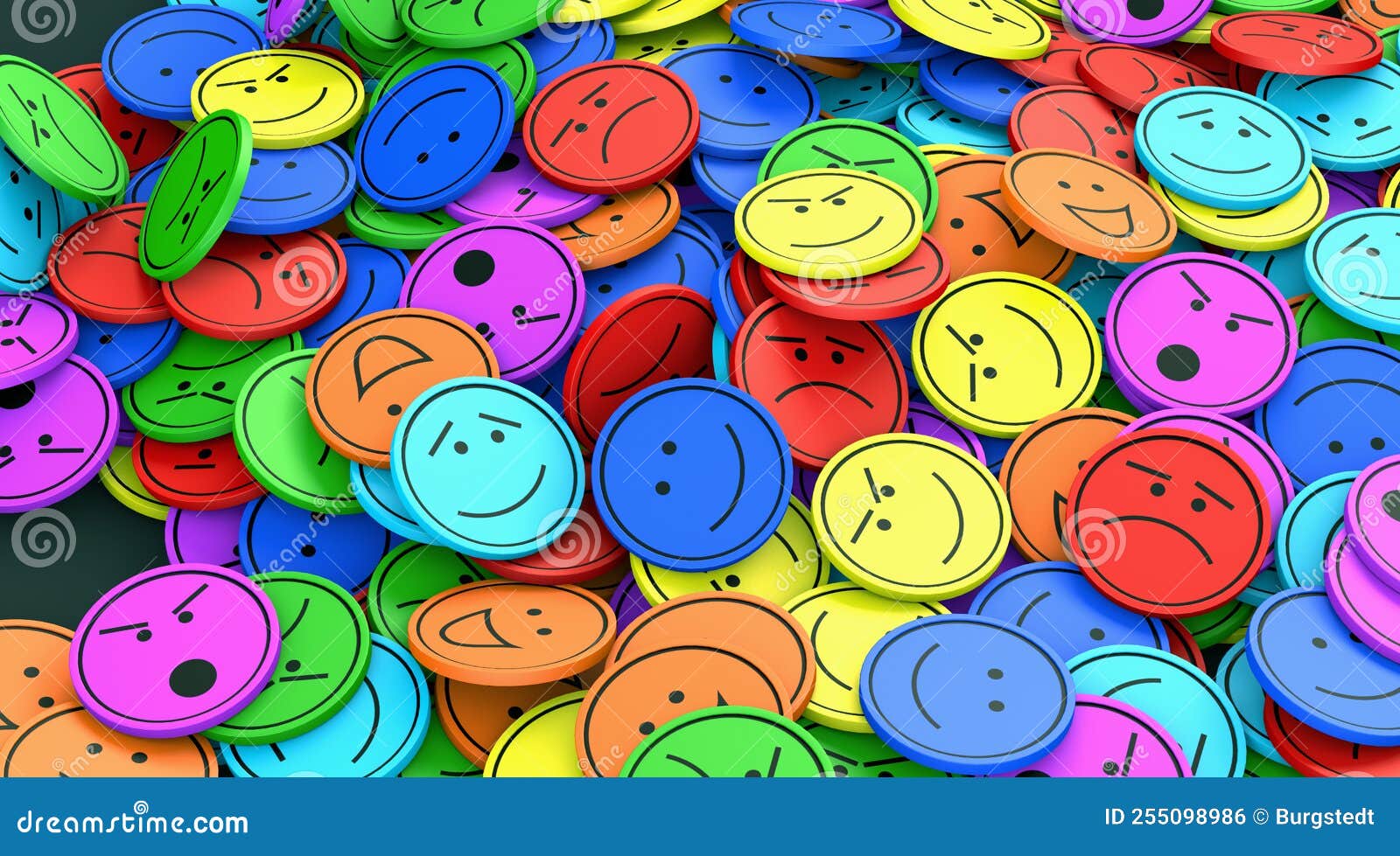 Many Round and Colored Faces with Different Emotions Lie on Top of Each ...