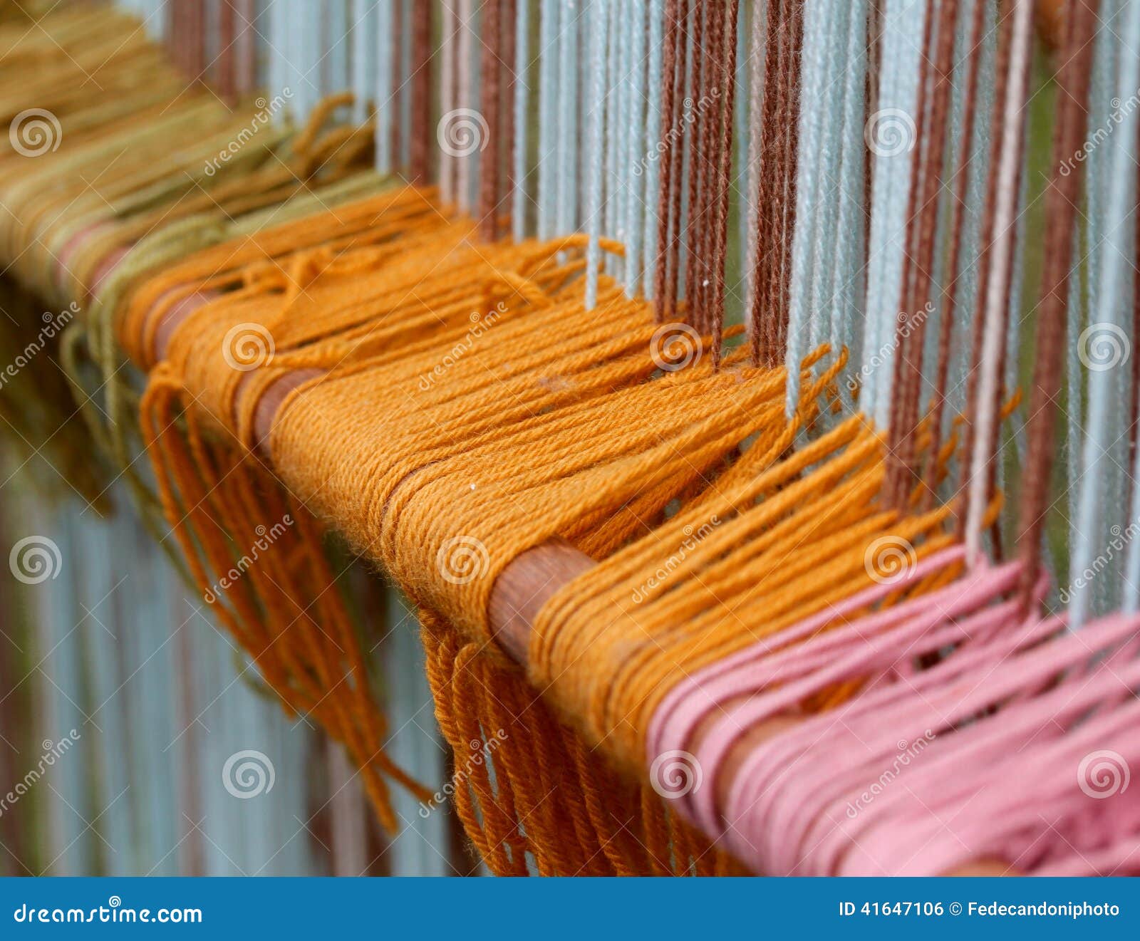 Many Row of Colored Wool Thesis in Old Textiles Weaving Loom Stock ...