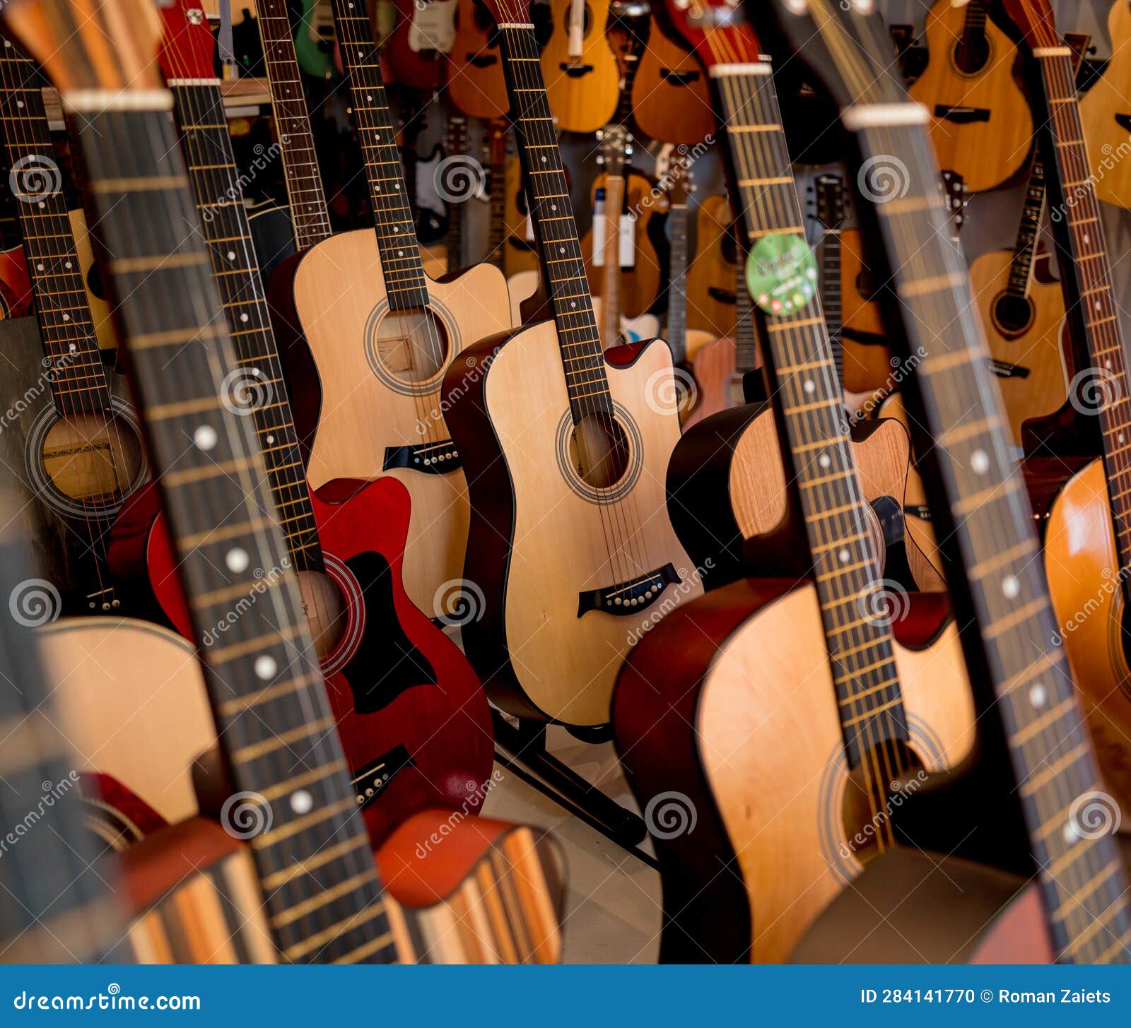 Many Rows of Classical Guitars in the Music Shop Stock Photo - Image of ...
