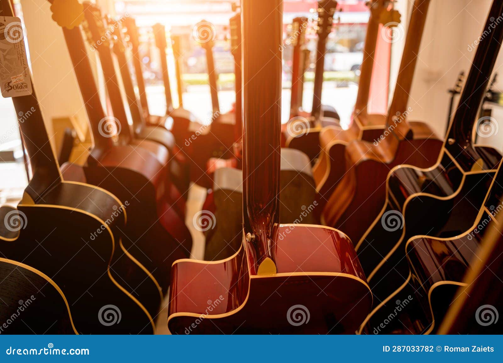 Many Rows of Classical Guitars in the Music Shop Stock Photo - Image of ...