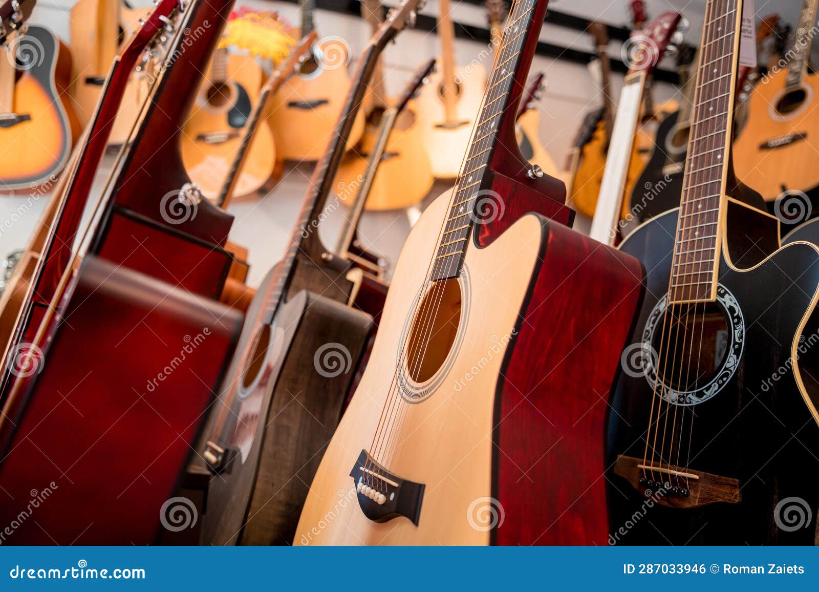 Many Rows of Classical Guitars in the Music Shop Stock Photo - Image of ...