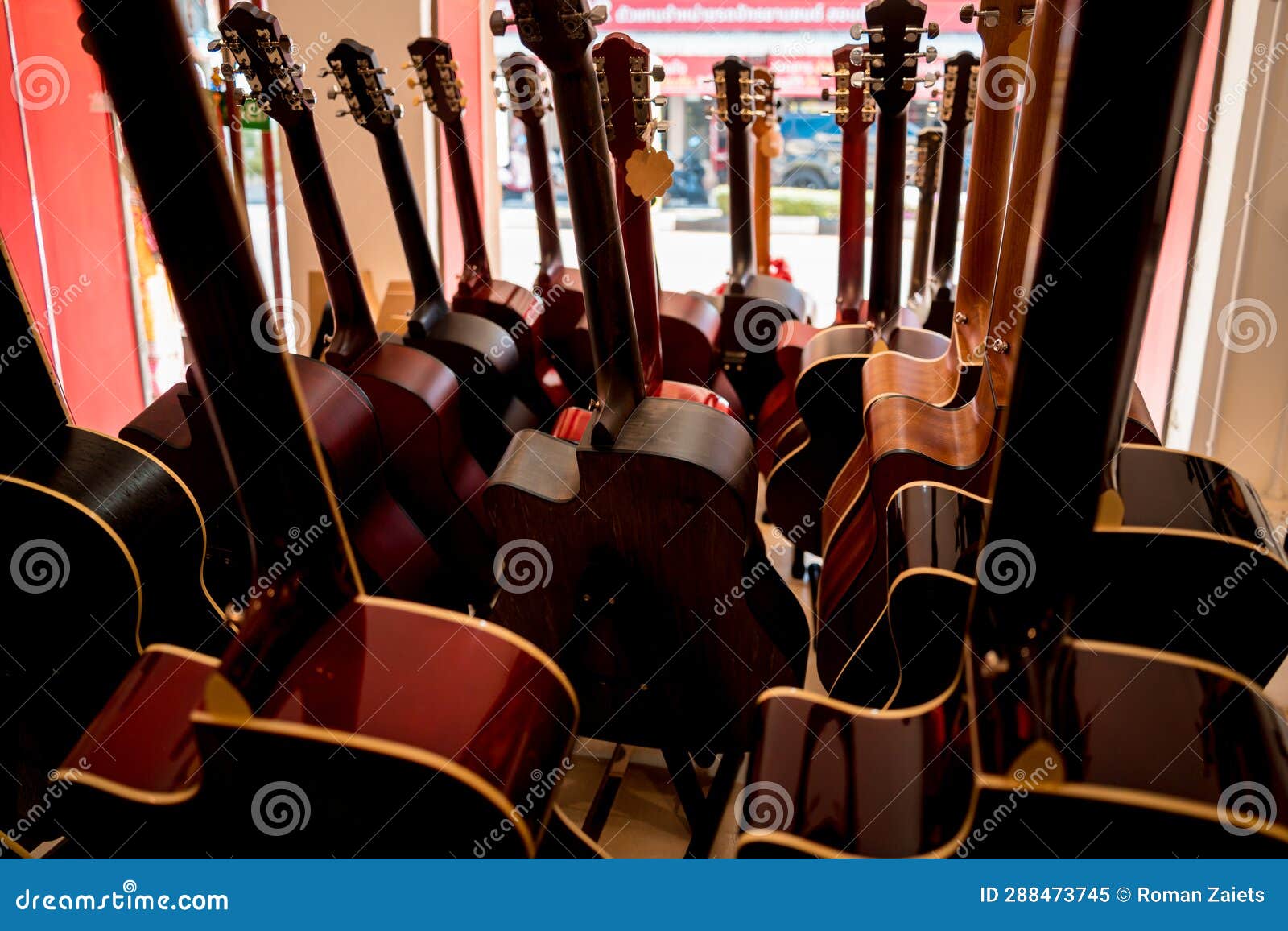 Many Rows of Classical Guitars in the Music Shop Stock Image - Image of ...