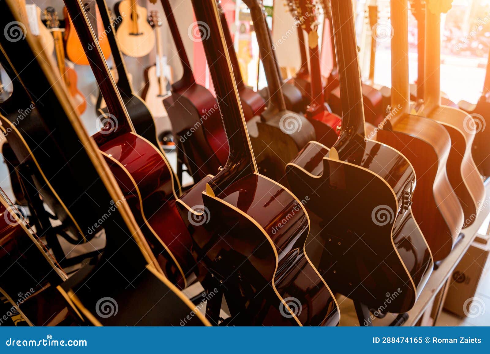 Many Rows of Classical Guitars in the Music Shop Stock Image - Image of ...