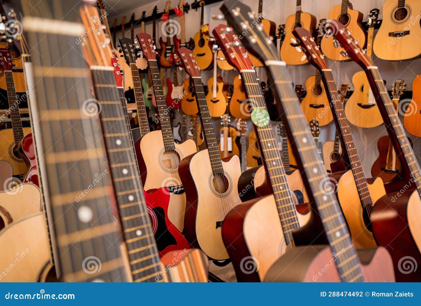 Many Rows of Classical Guitars in the Music Shop Stock Photo - Image of ...