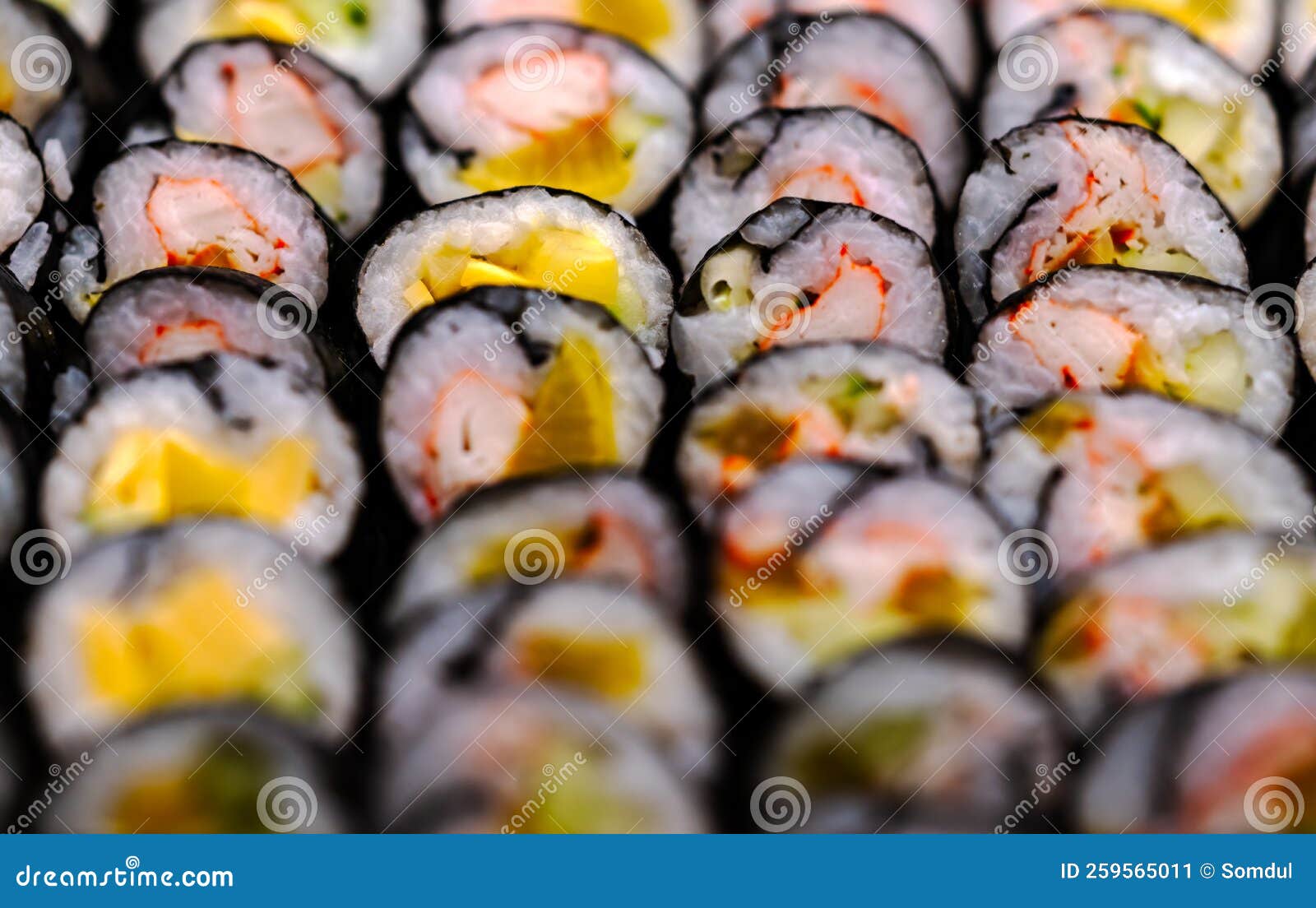Many Rows of Sushi Roll with Seaweed, Variety of Sushi Roll, Full Fill ...