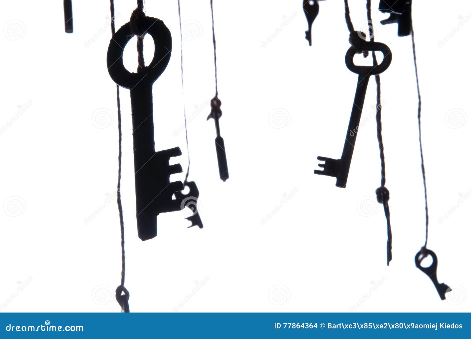 Many Rustic Keys Hanging on String. Selective Focus Stock Photo - Image ...
