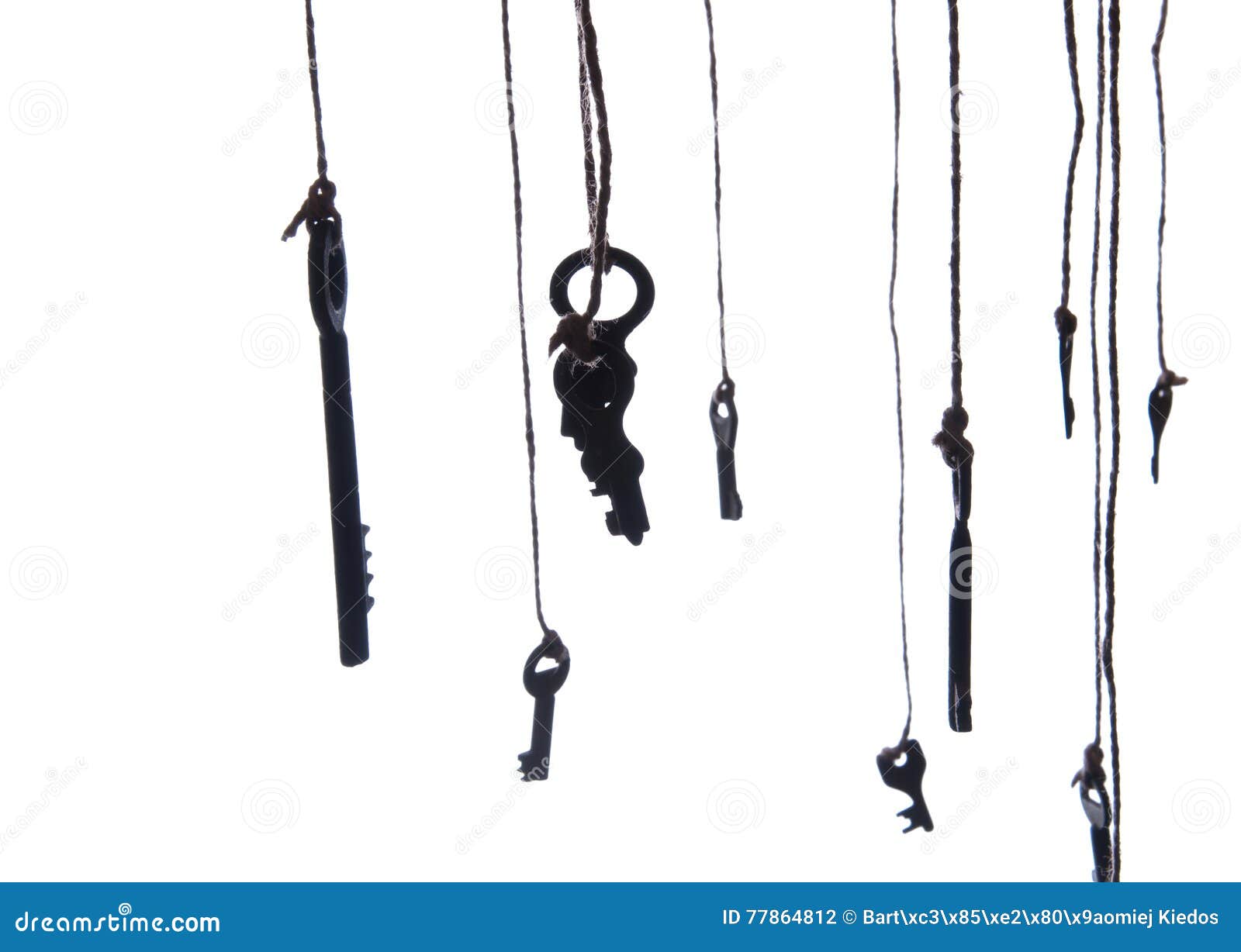 Many Rustic Keys Hanging on String. Selective Focus Stock Photo - Image ...