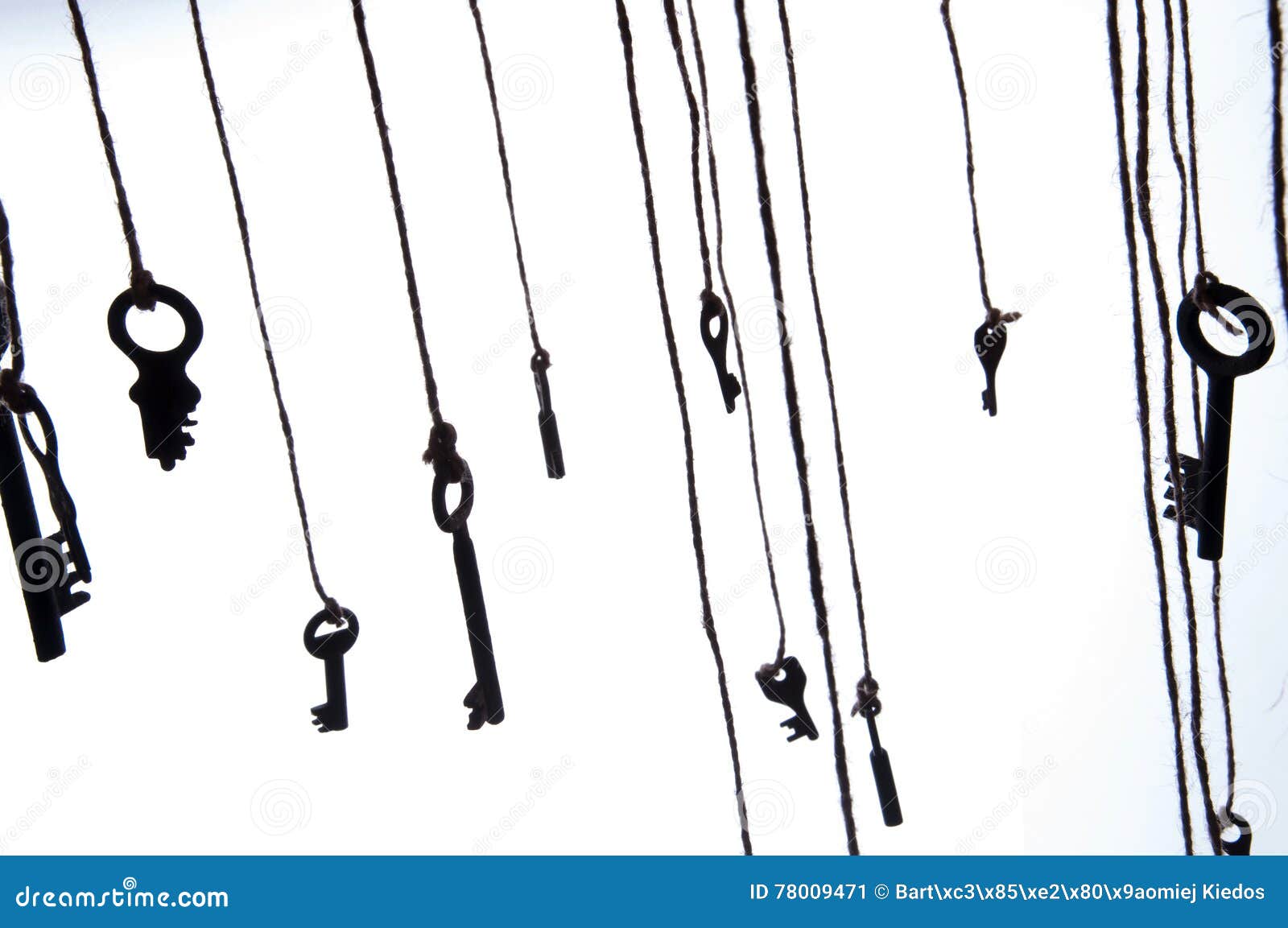 Many Rustic Keys Hanging on String. Selective Focus Stock Image - Image ...