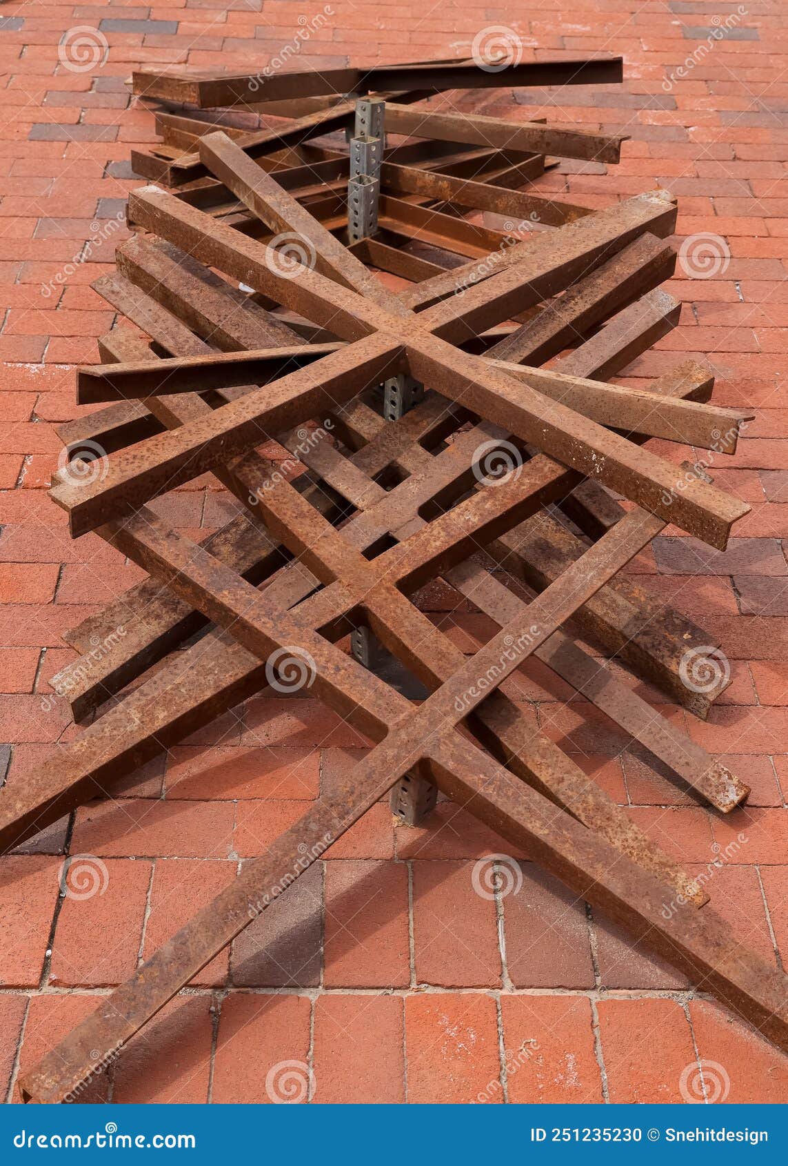 Many Rusty Metal Cross Bars for Base of Temporary Road Signs Stock ...