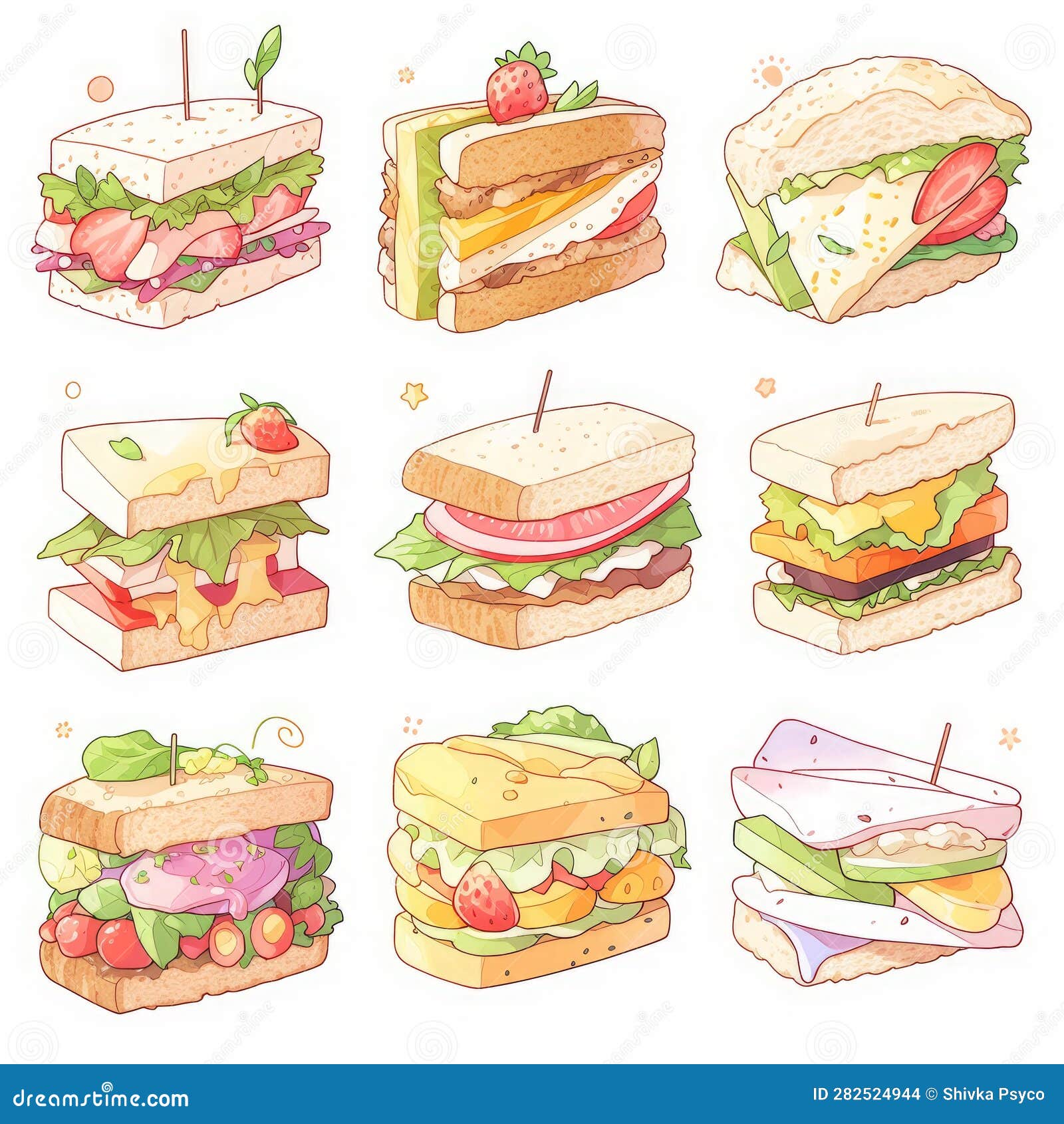 Sandwich Cute Kawaii Cartoon Vector Illustration | CartoonDealer.com ...