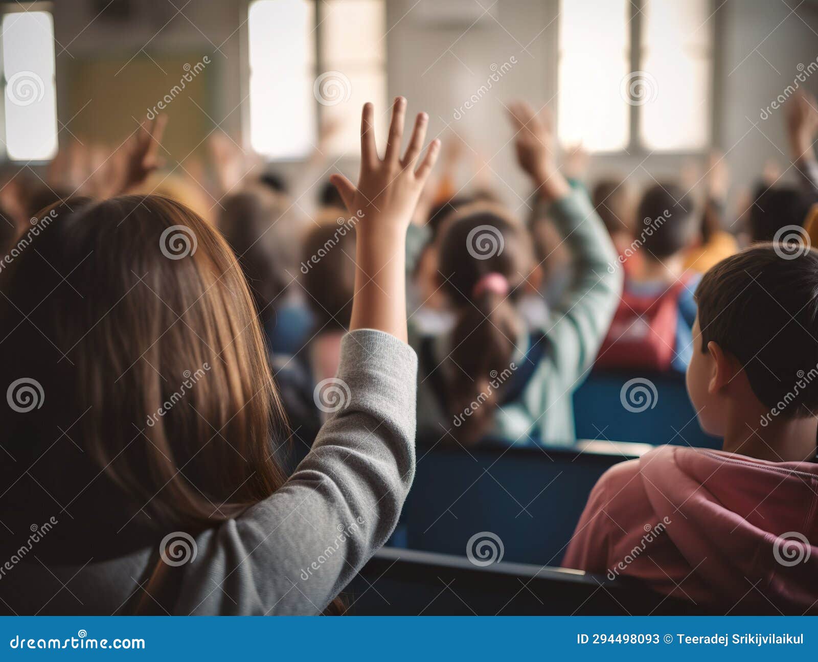 Kids Raising Hands in Classroom. Generative AI Stock Illustration ...