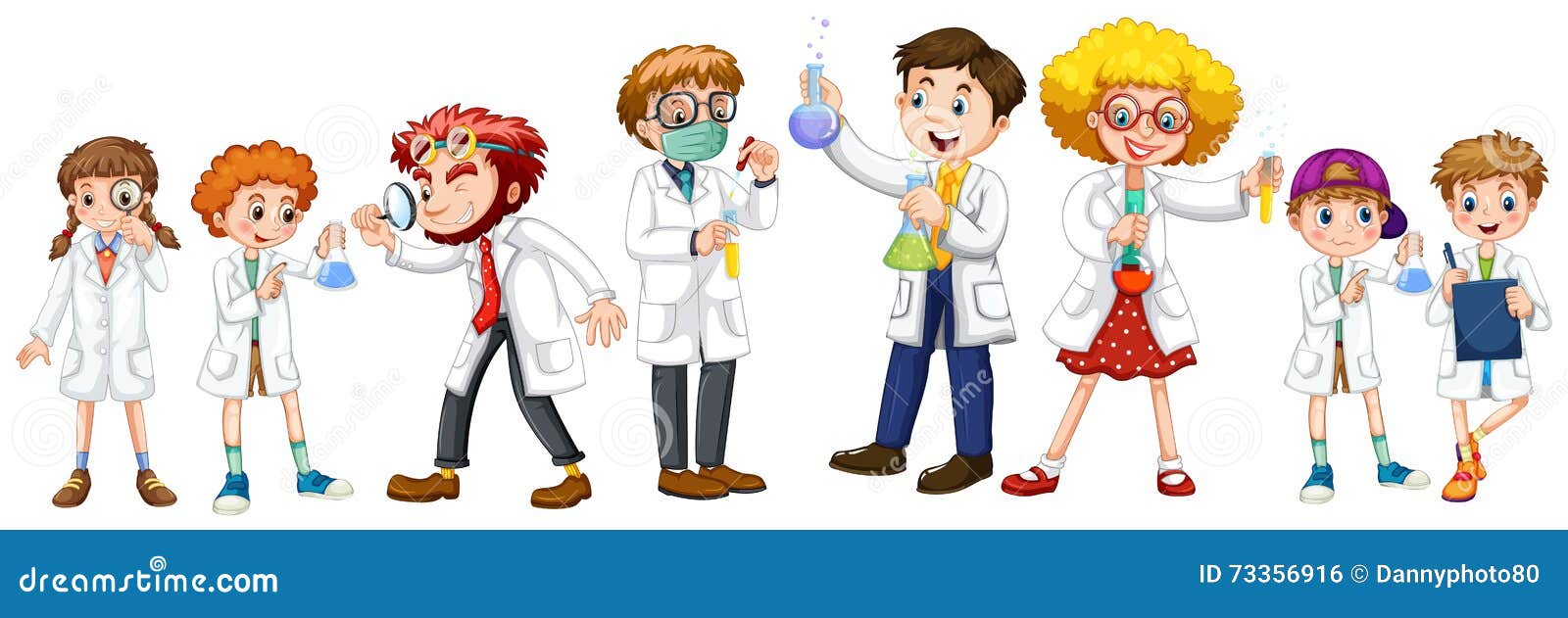Many Scientists And Students In White Gown Vector Illustration ...