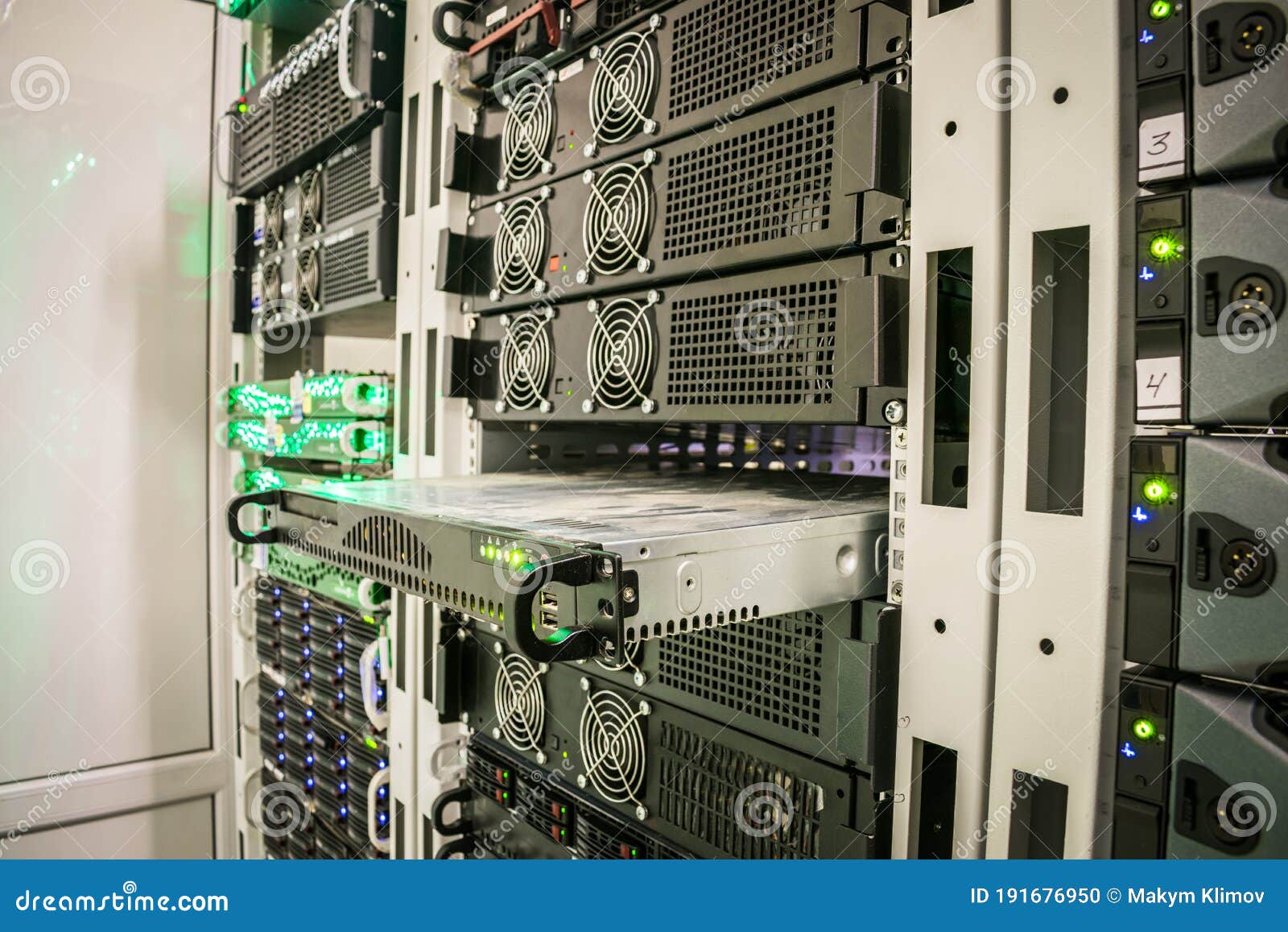 Many Servers are Installed in the Rack. Computer Equipment Close-up ...