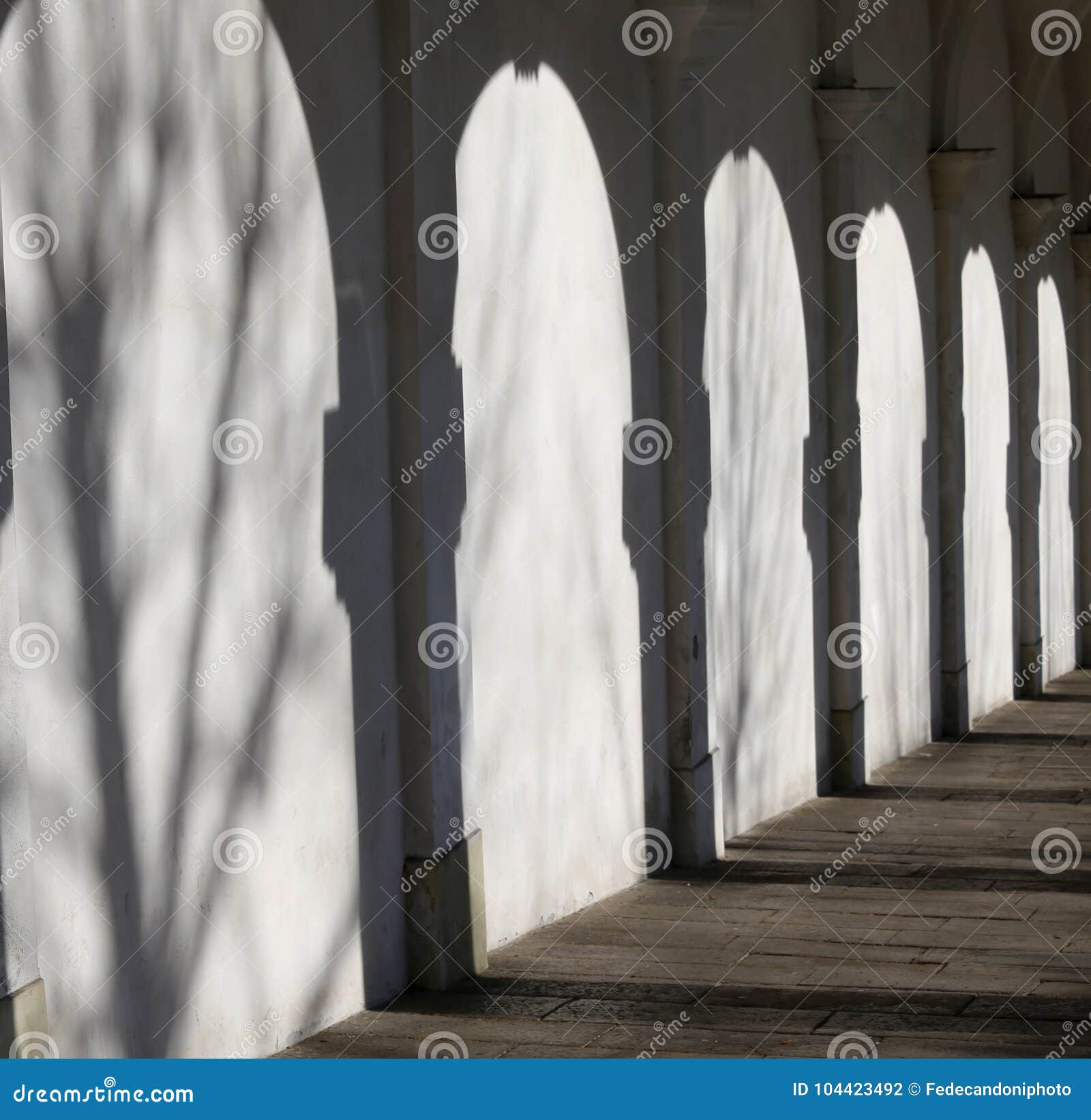 Many Shadows of a Arcade with White Wall Stock Photo - Image of porch ...