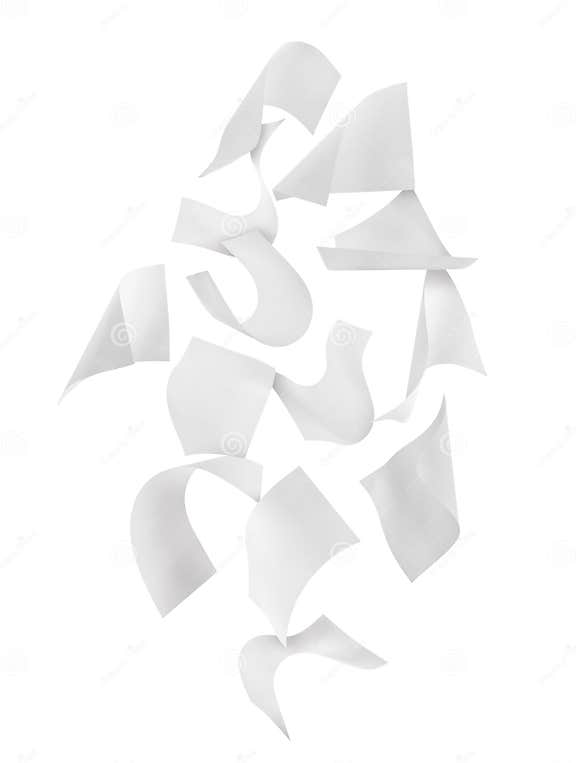 Many Sheets of Paper Falling on White Background Stock Photo - Image of ...