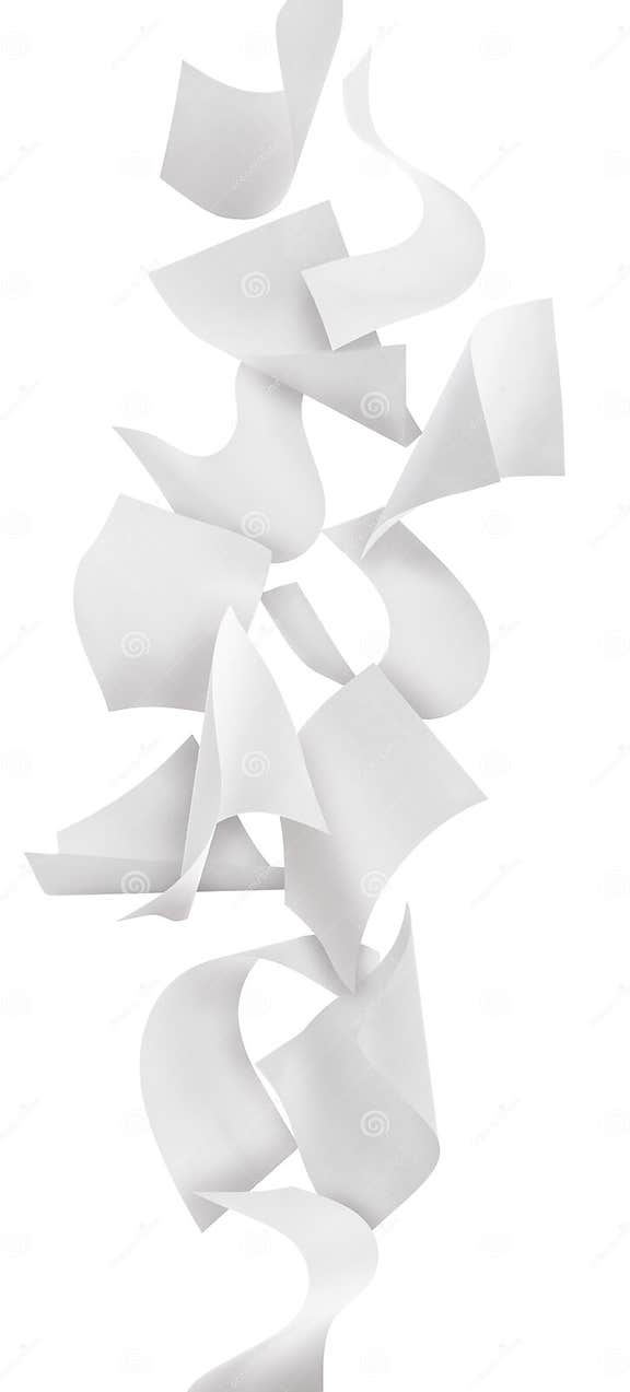 Many Sheets of Paper Falling on White Background Stock Photo - Image of ...