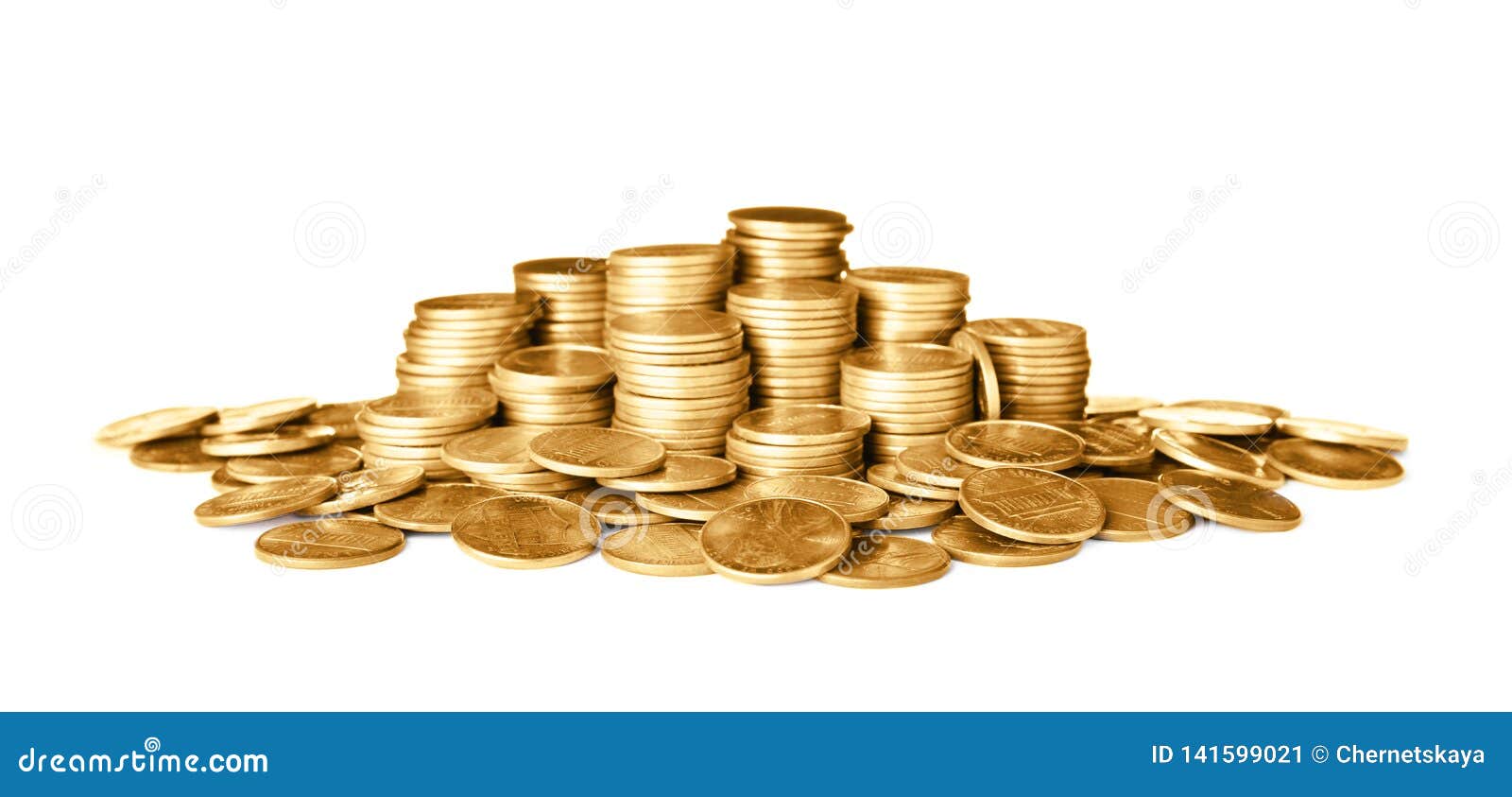 Many shiny gold coins stock image. Image of isolated - 141599021