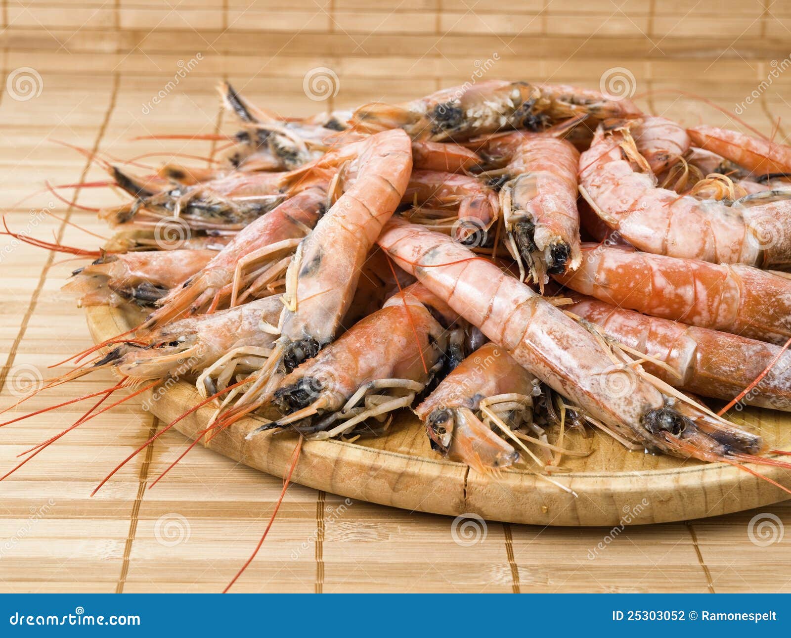Many Shrimp on a Wooden Plate Stock Photo - Image of dish, seafood ...