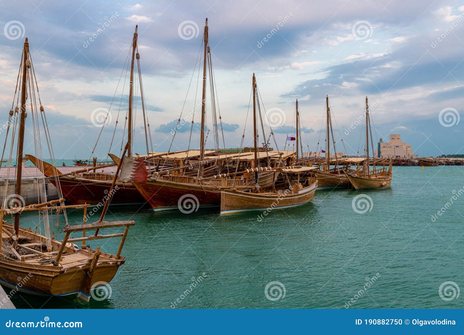 Many Sightseeing Boats in the Doha, Qatar Stock Photo - Image of pier ...