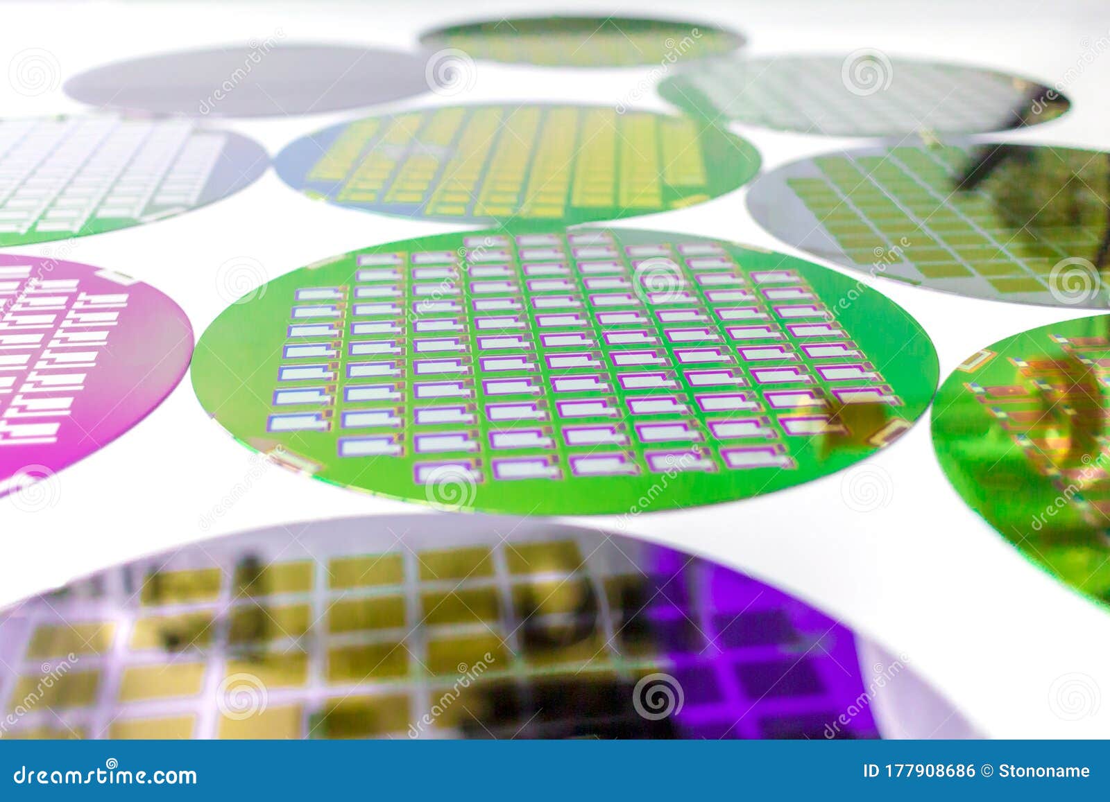 Many Silicon Wafers Three Types - Gold Color Wafes With Microchips ...