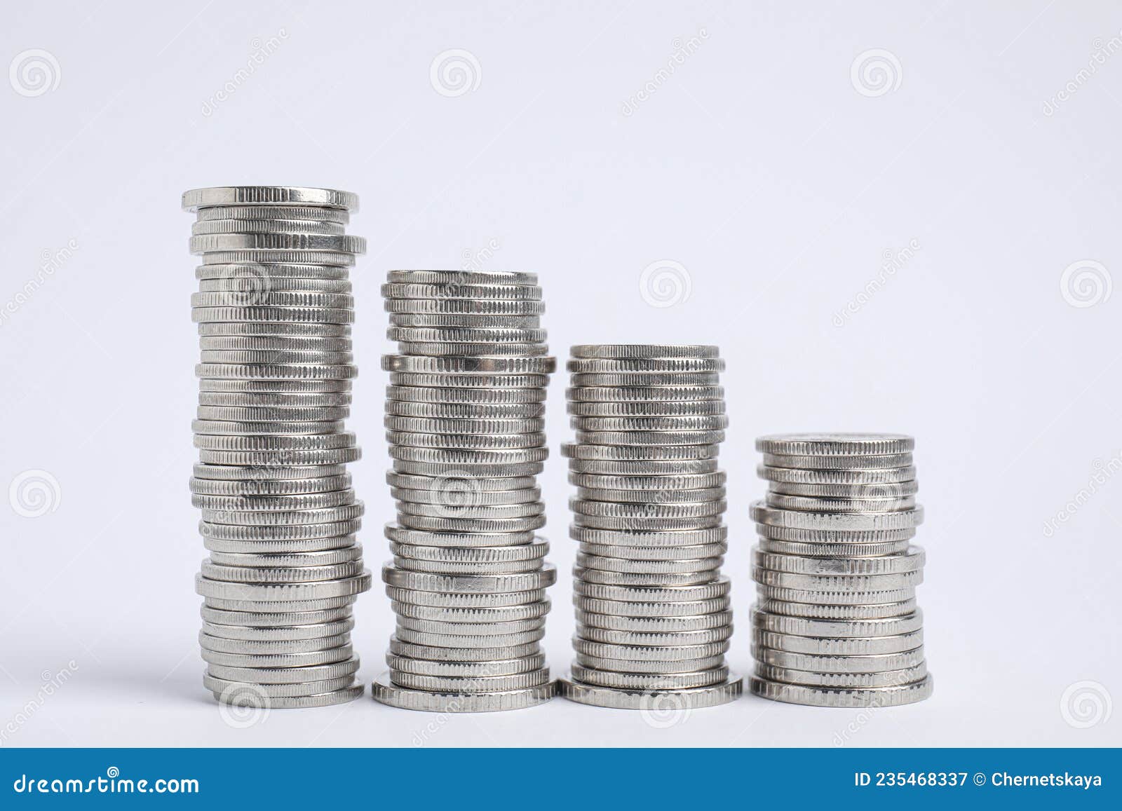 Many Silver Coins Stacked on White Background Stock Image - Image of ...