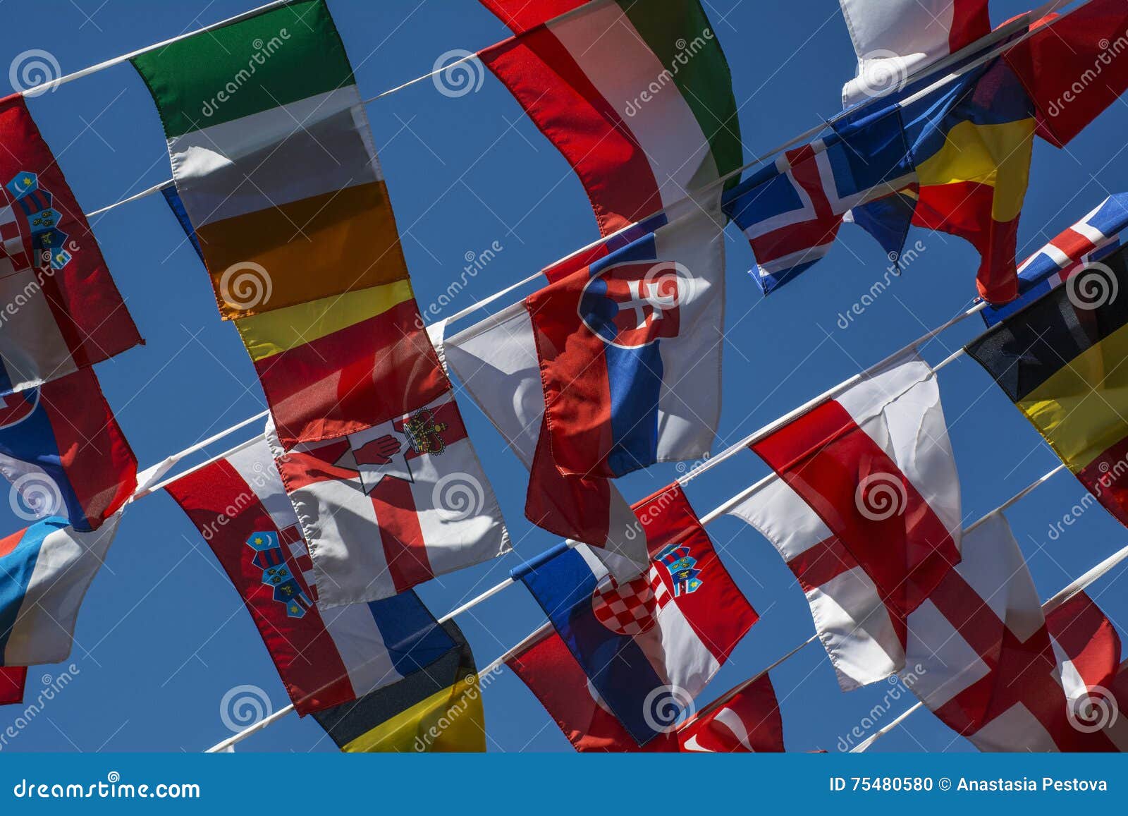Many Small Flags of Different Countries on the String Stock Photo ...