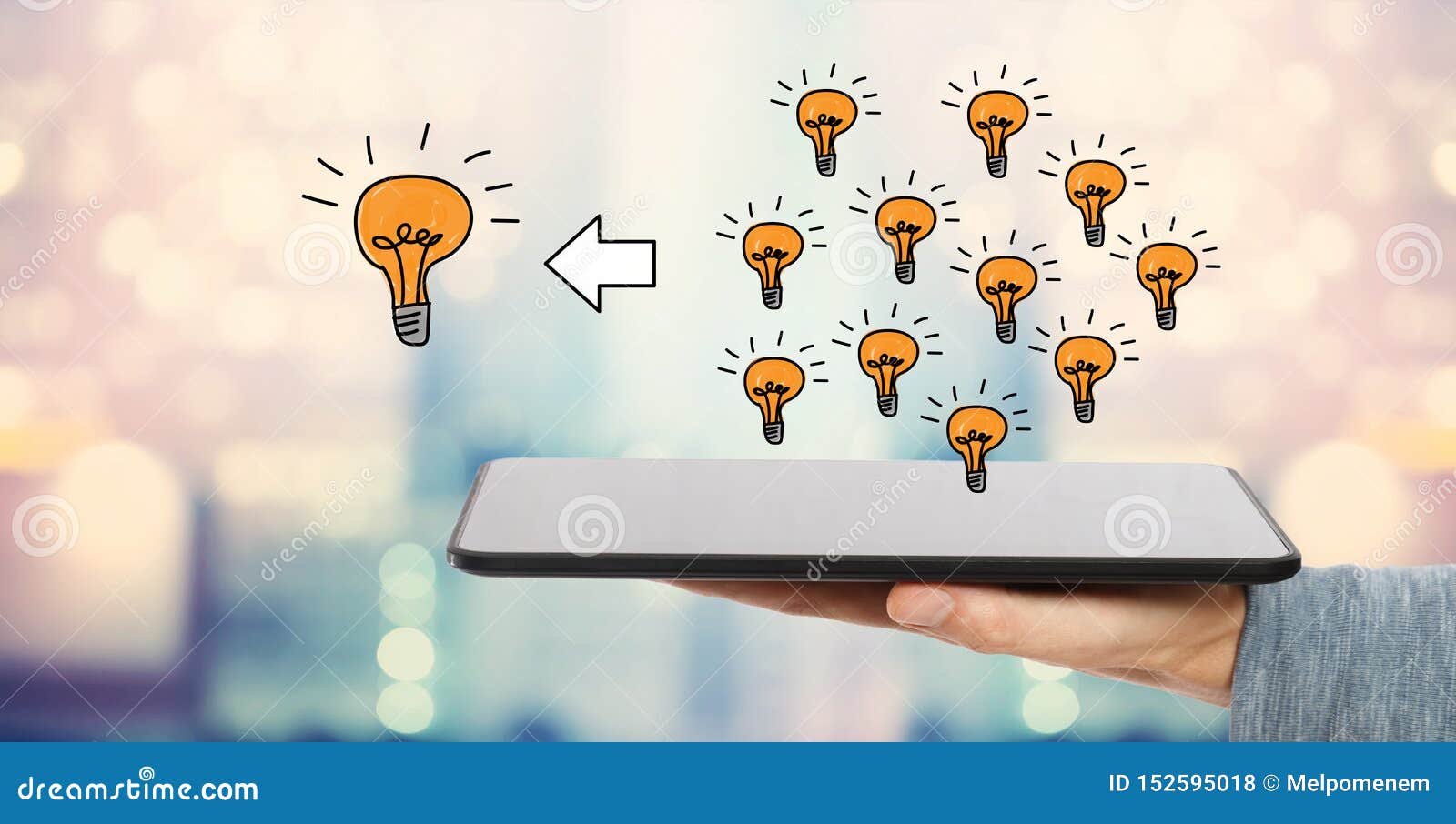 Many Small Ideas into One Big Idea with Tablet Computer Stock ...