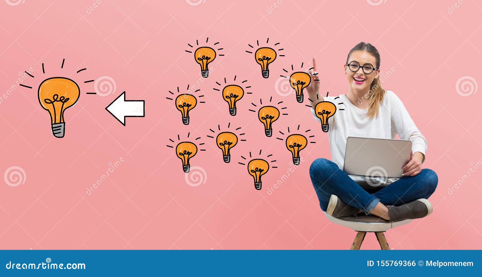 Many Small Ideas into One Big Idea with Young Woman Stock Illustration ...
