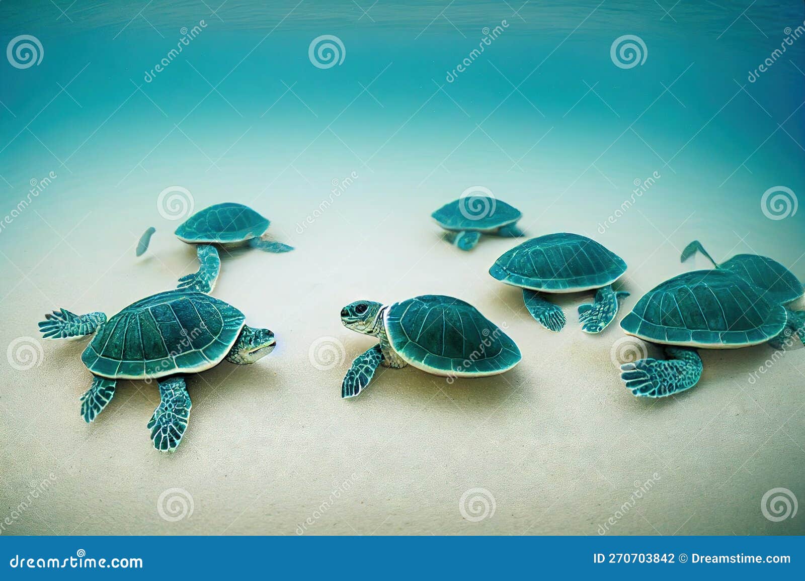 Many Small Sea Turtles on Sandy Ocean Floor Stock Illustration ...