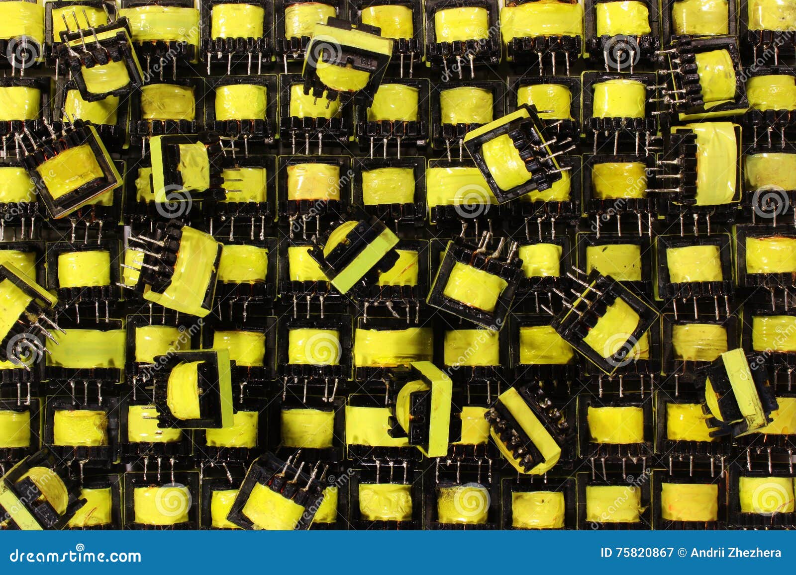 Many Small Yellow Electrical Ferrite Transformers Stock Image - Image ...