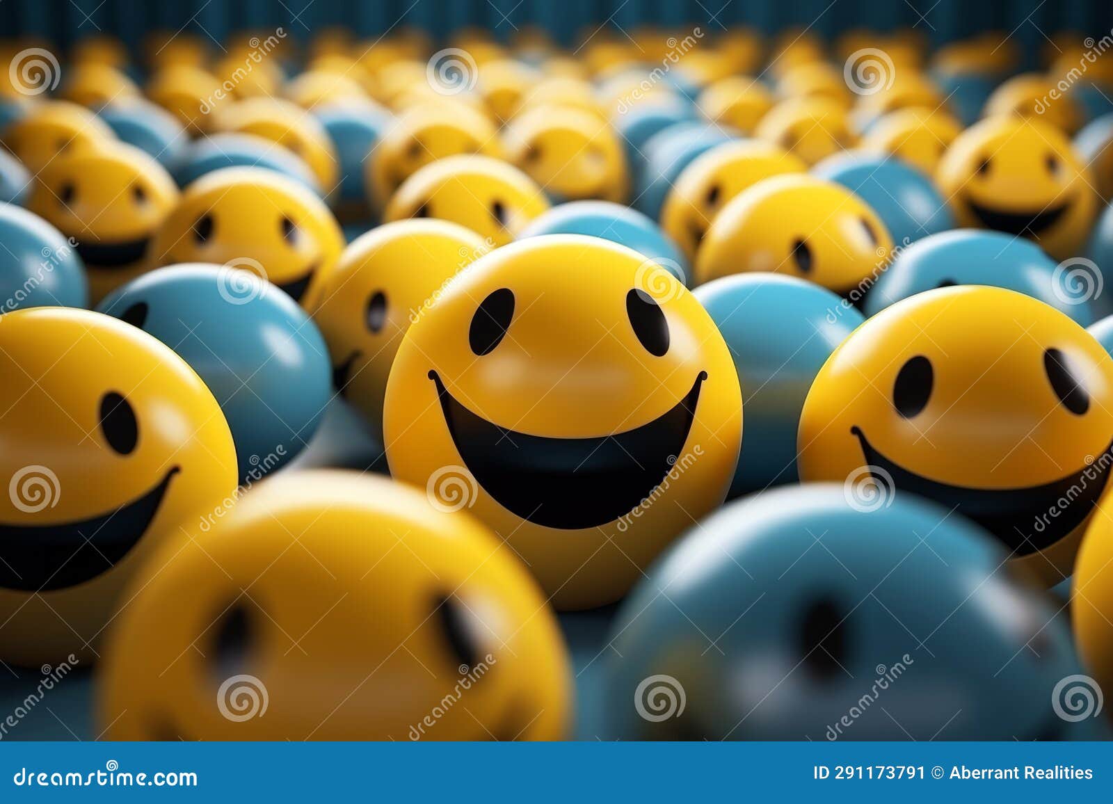Many Smiley Faces in a Crowd of Blue and Yellow Balls Stock ...