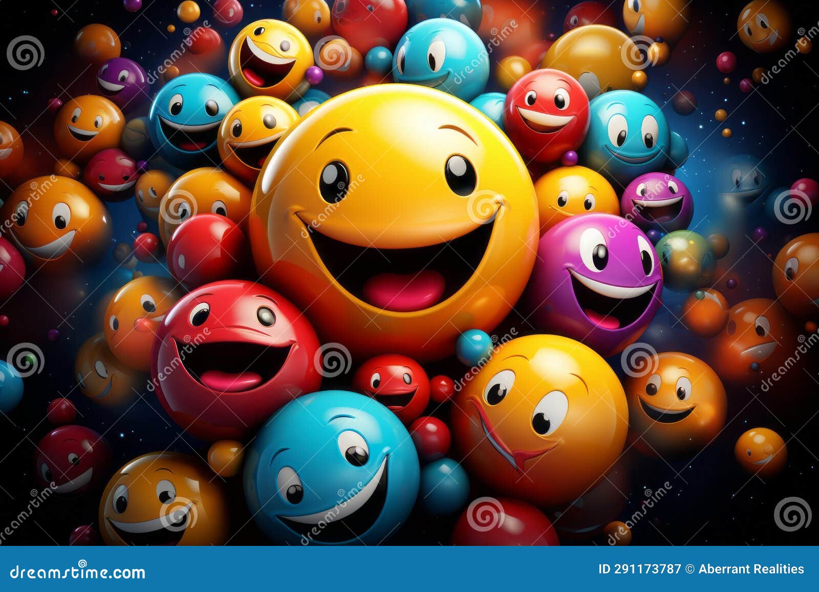 Many Smiley Faces are Surrounded by Colorful Balls Stock Illustration ...