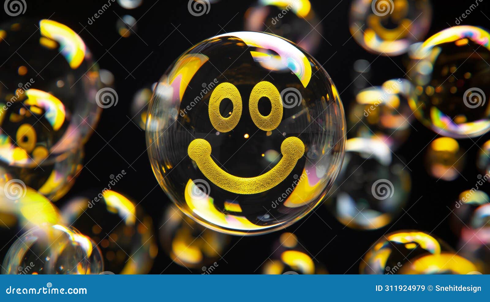 Many Soap Bubbles with Smiley Face Refraction Stock Illustration ...
