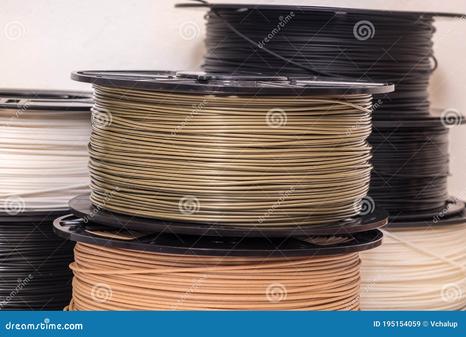 Many Spools of Plastic Filament for 3D Printer. Stock Image - Image of ...