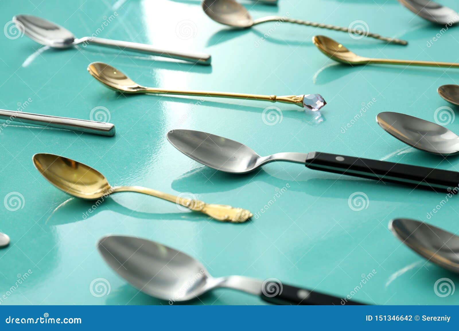 Many Spoons on Color Background Stock Photo - Image of food, color ...