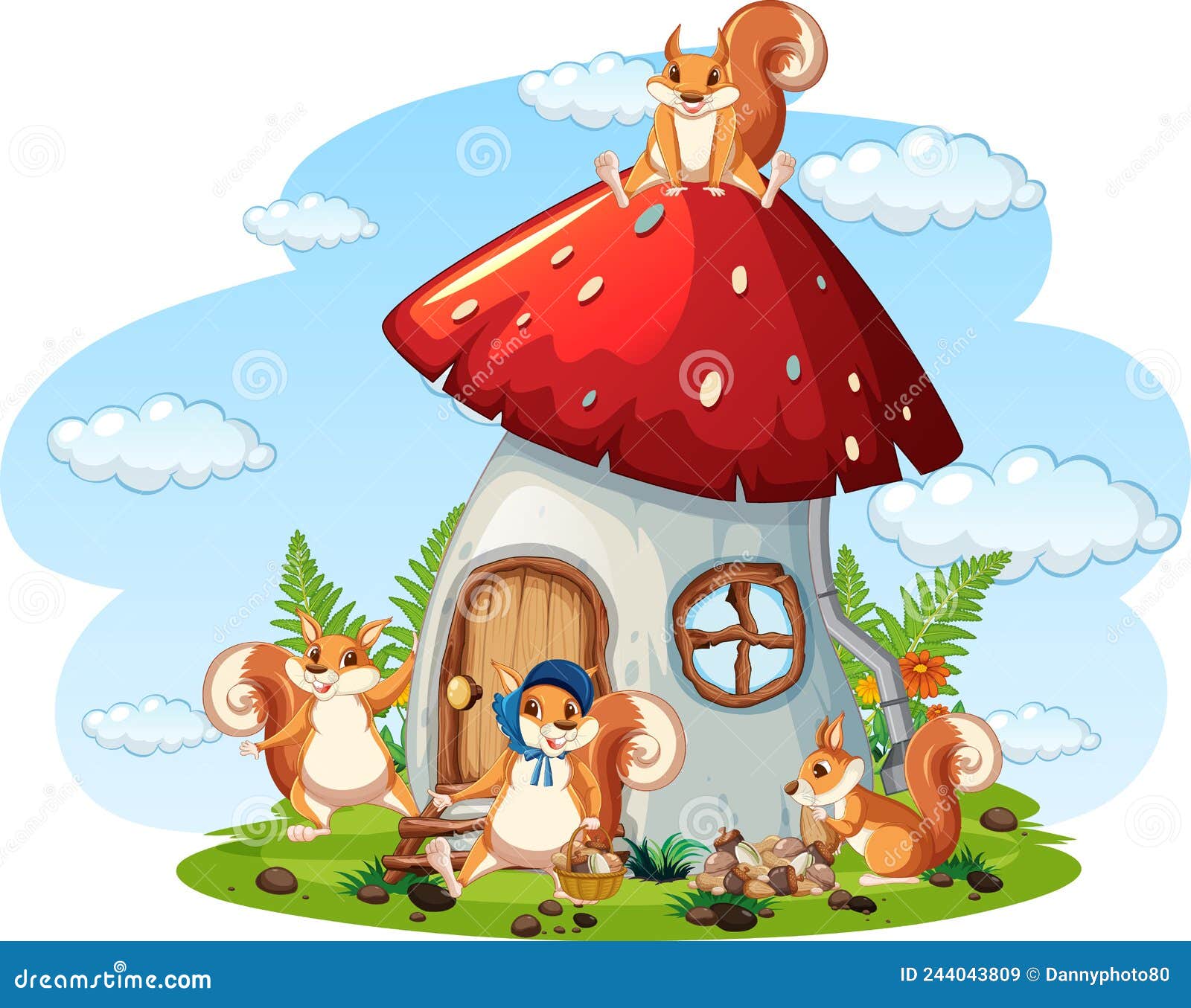 Many Squirrels on Mushroom House Stock Vector - Illustration of graphic ...