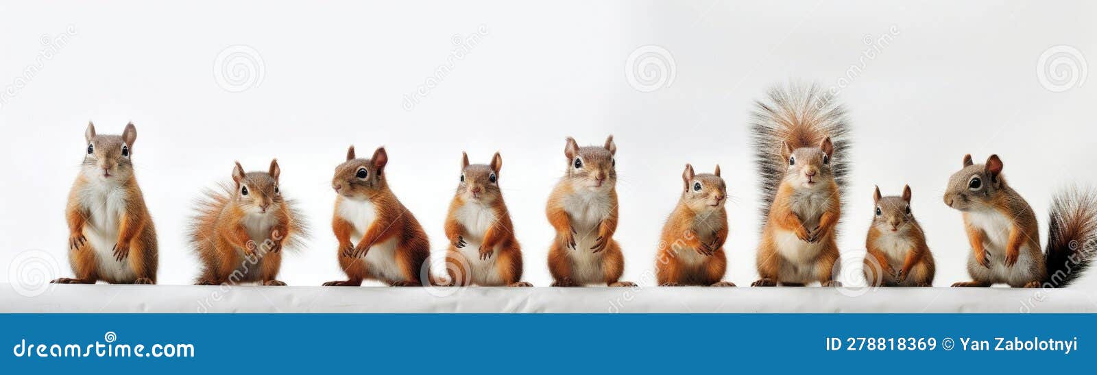 Many Squirrels Sitting a Whitte Banner Background. Generative AI Stock ...