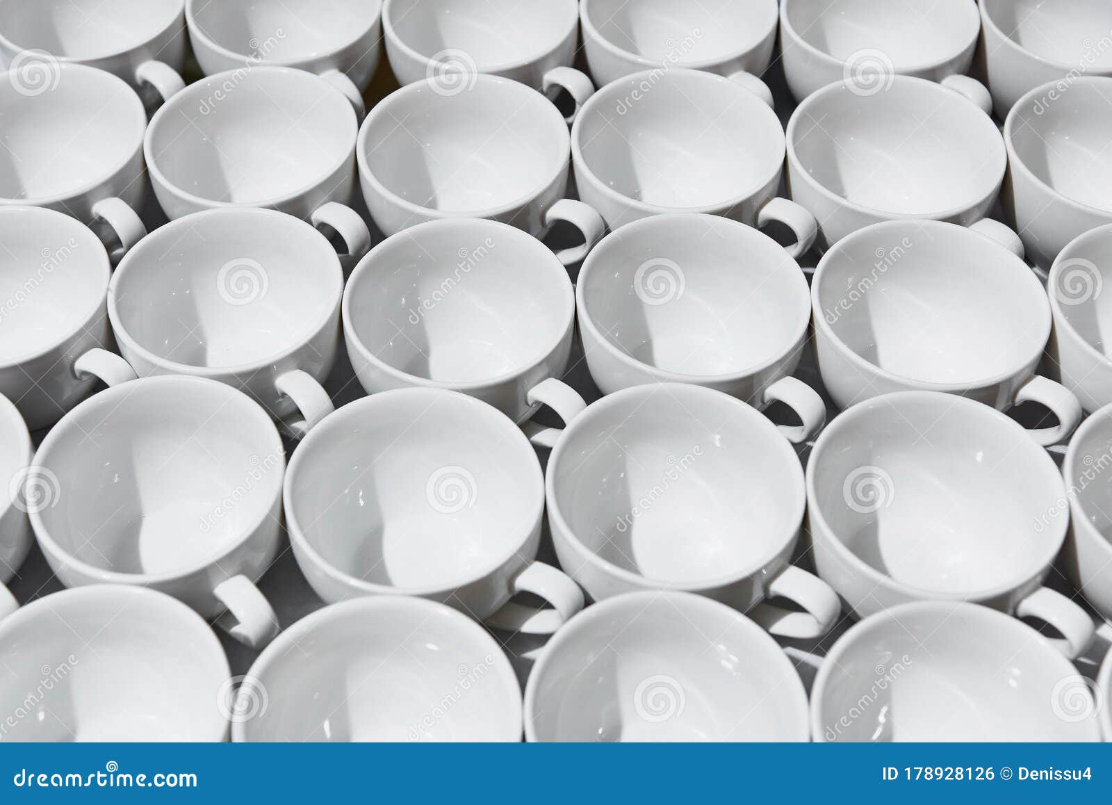 Many Stacked in Rows of Empty Clean White Cups Stock Photo - Image of ...