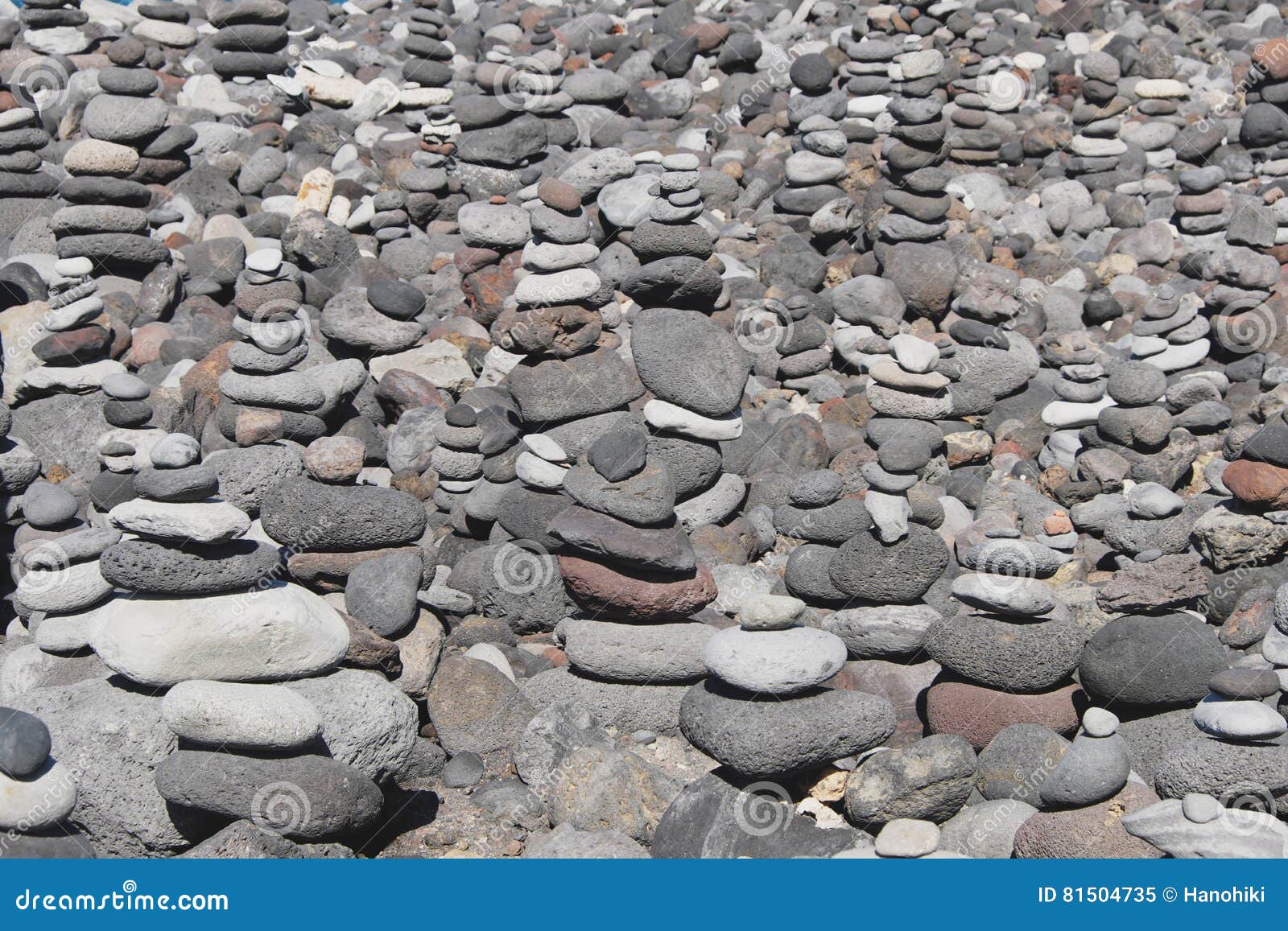 Many Stacked Stone Towers, Pebble Stone Pyramids Royalty-Free Stock ...