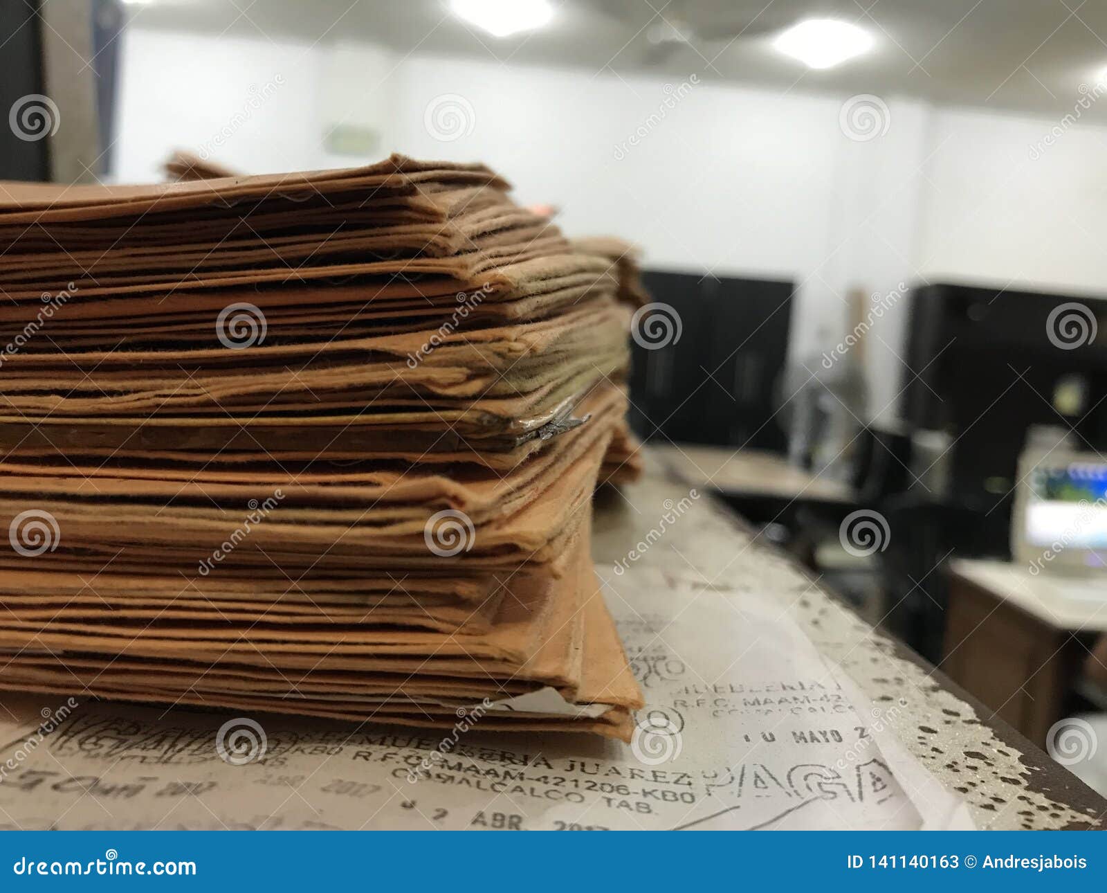 Many Stacked Yellow Envelopes Separated into Packages with Rubber Bands ...