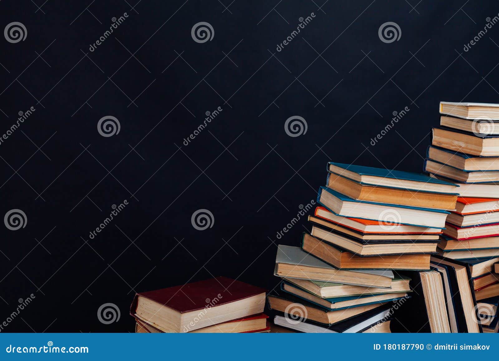 Many Stacks of Educational Books in the University Library on a Black ...