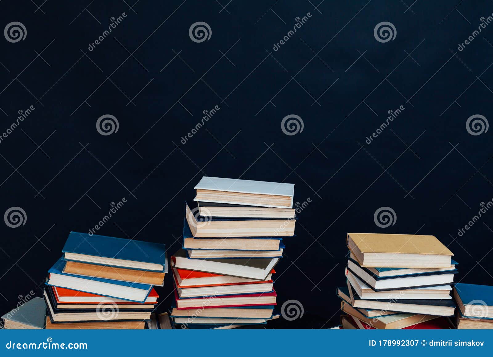 Many Stacks of Educational Books To Teach in the Library on a Black ...