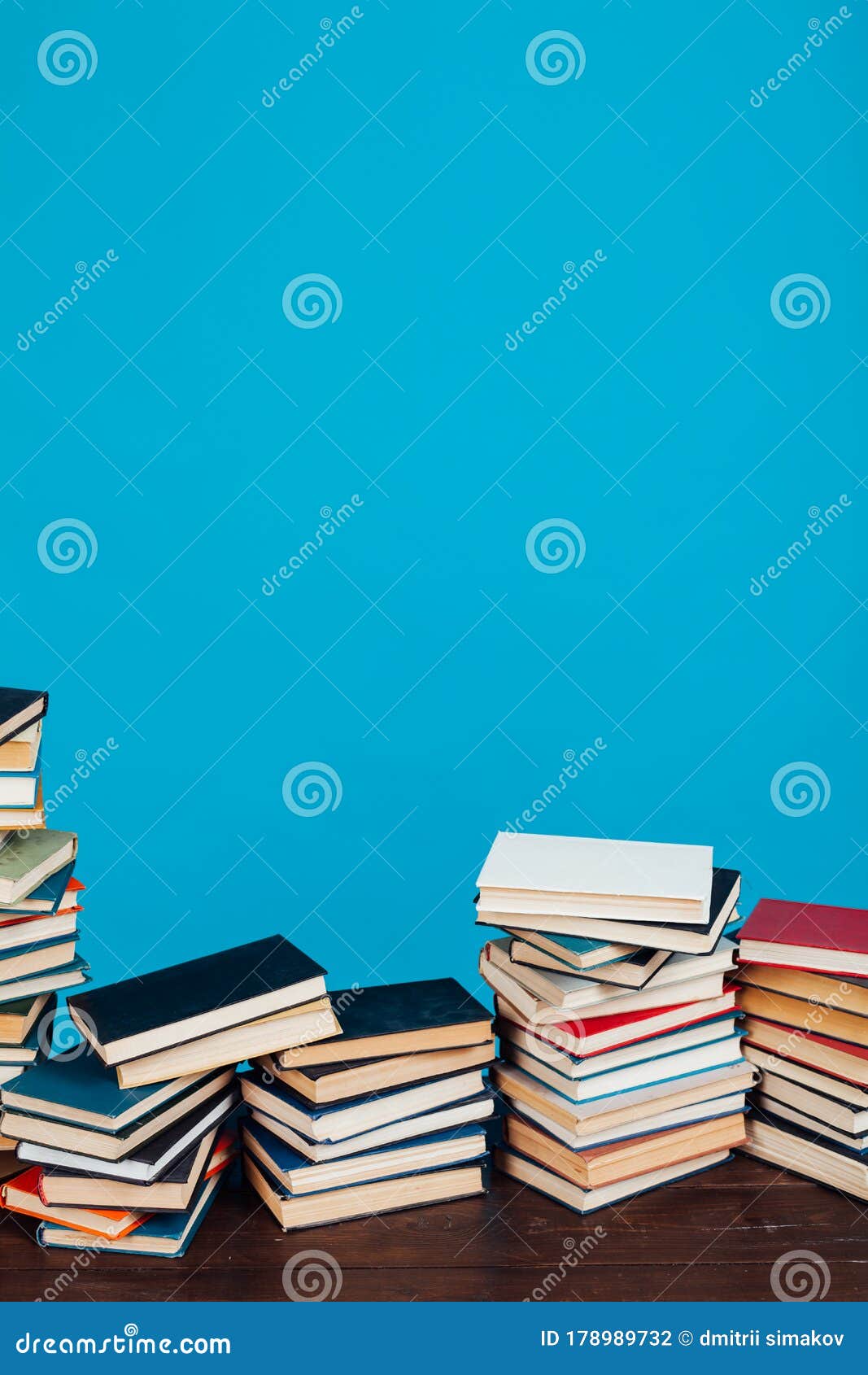 Many Stacks of Educational Books To Teach in the Library on a Blue ...