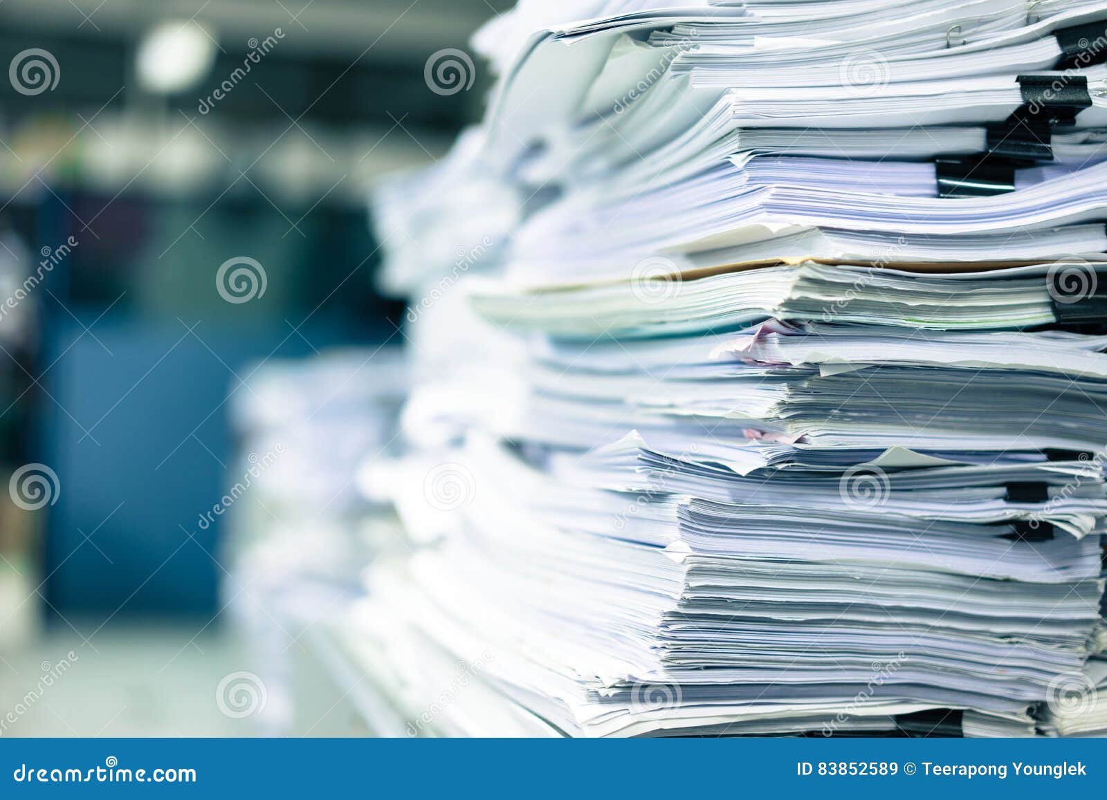 Many Stacks of Paper Placed in the Office. Stock Image - Image of ...