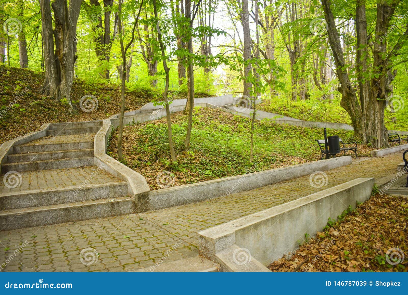 Many Stairs in the Park Green Park in a Sunny Spring Day Stock Image ...