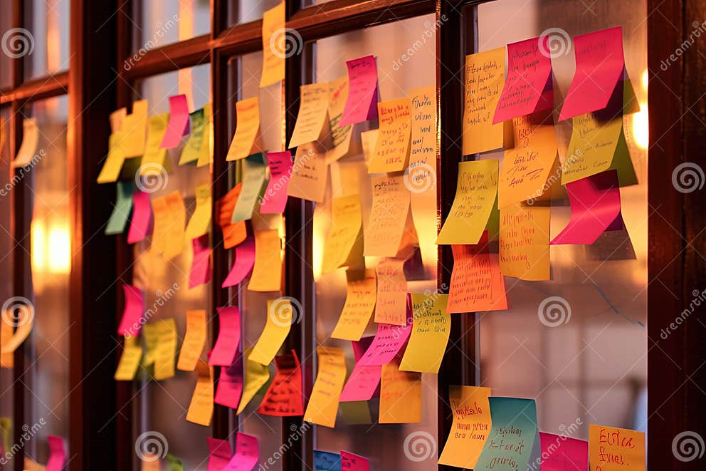 Many Sticky Notes on Wall. Generative AI Stock Illustration ...