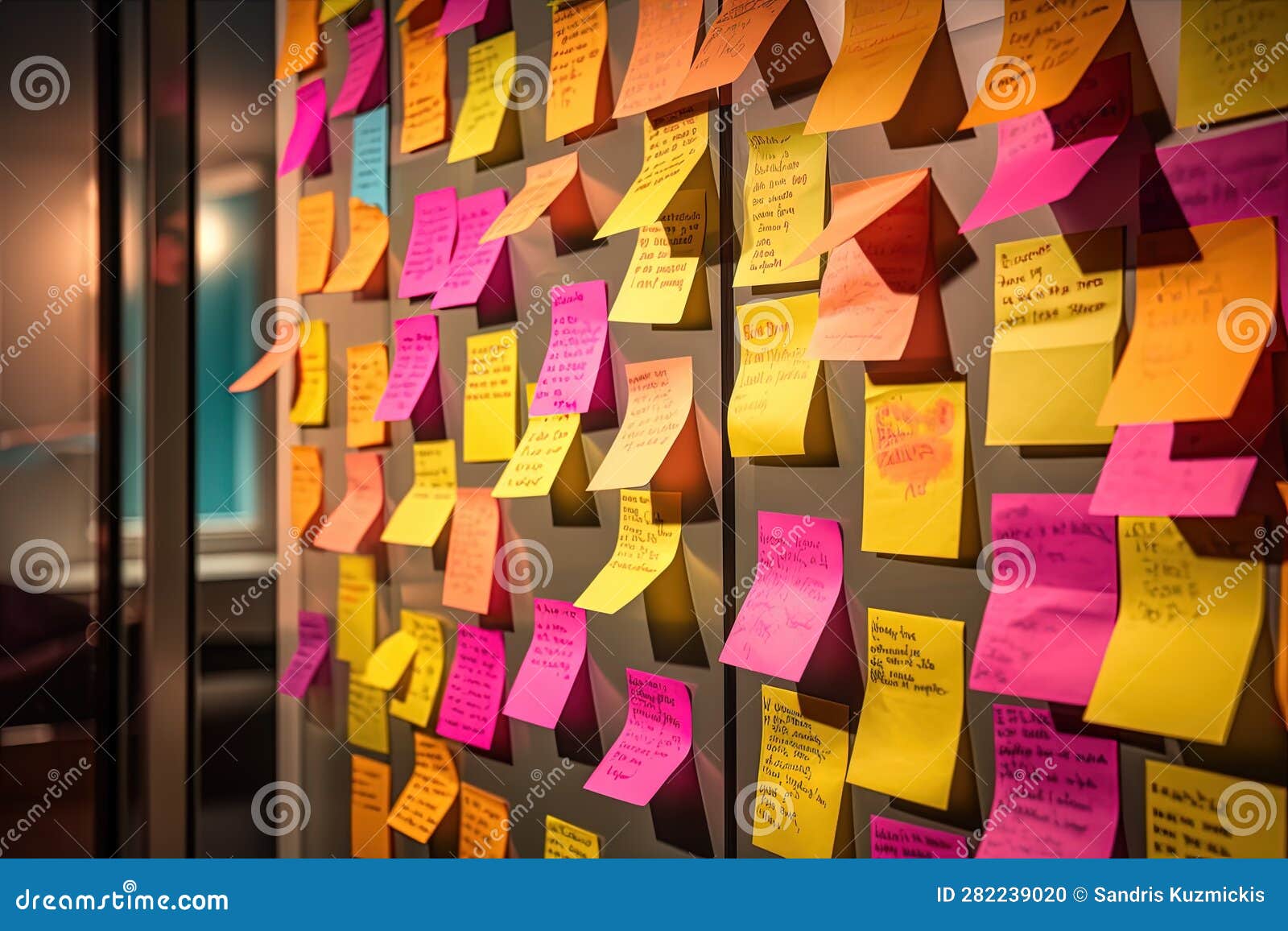 Many Sticky Notes on Wall. Generative AI Stock Illustration ...