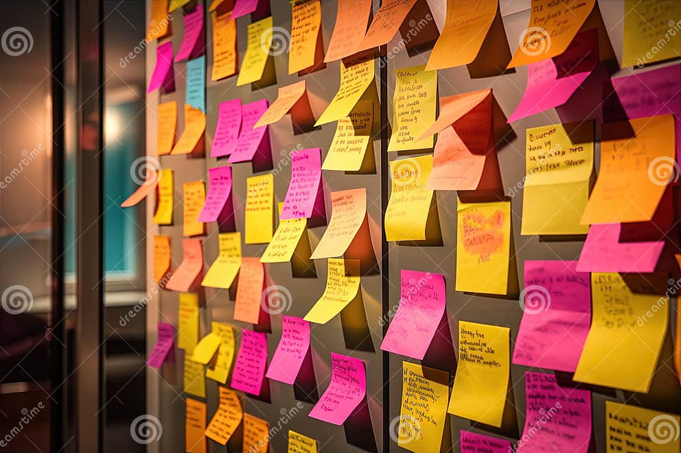 Many Sticky Notes on Wall. Generative AI Stock Illustration ...