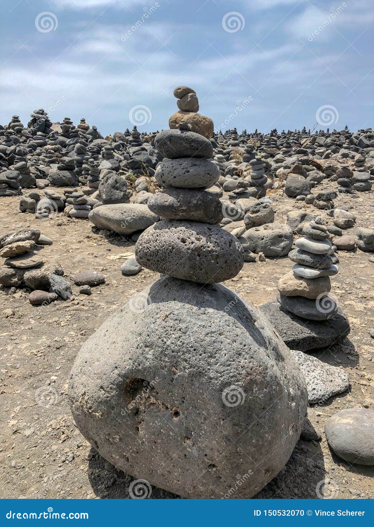 Many Stone Stacks on the Beach Near Ocean in Teneriffa Stock Photo ...
